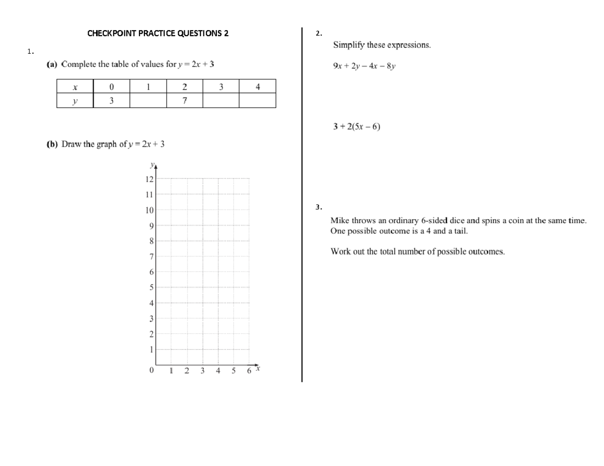 Check point pratice questionss - mathematics - CHECKPOINT PRACTICE ...