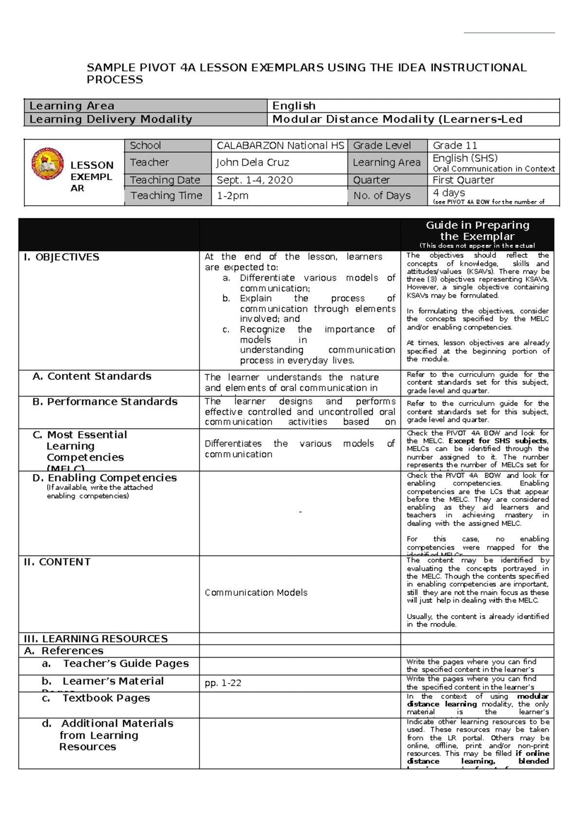Lesson- Exemplar Mathematics Grade 4 - Lesson Plan in Mathematics 8 ...