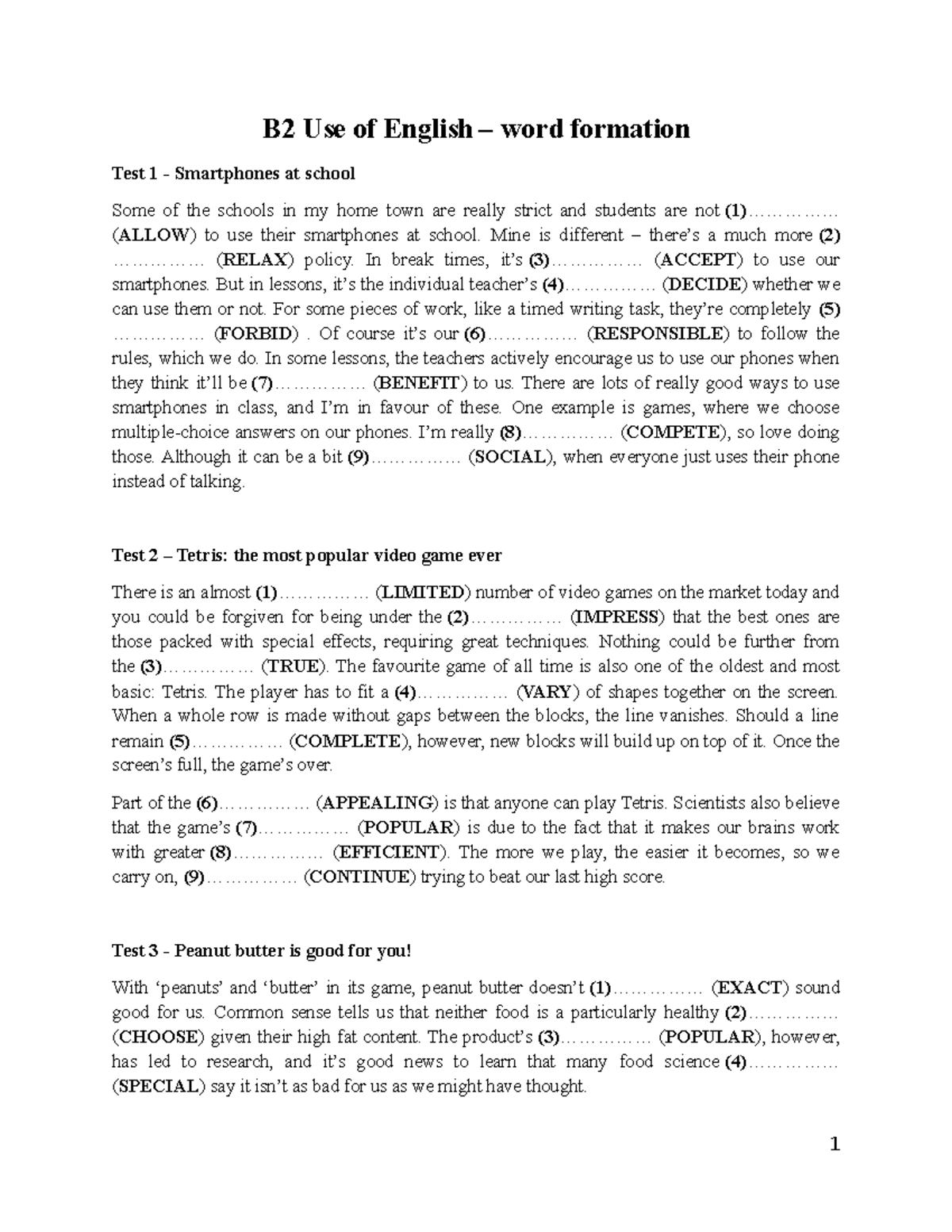 B2 Word Formation Test 1: Smartphones in School Policies - Studocu