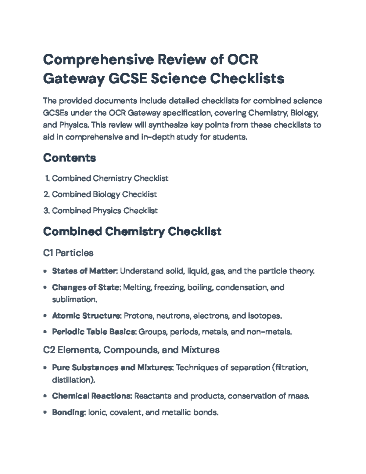 GCSE OCR Combined Science Checklists: Comprehensive Study Guide ...