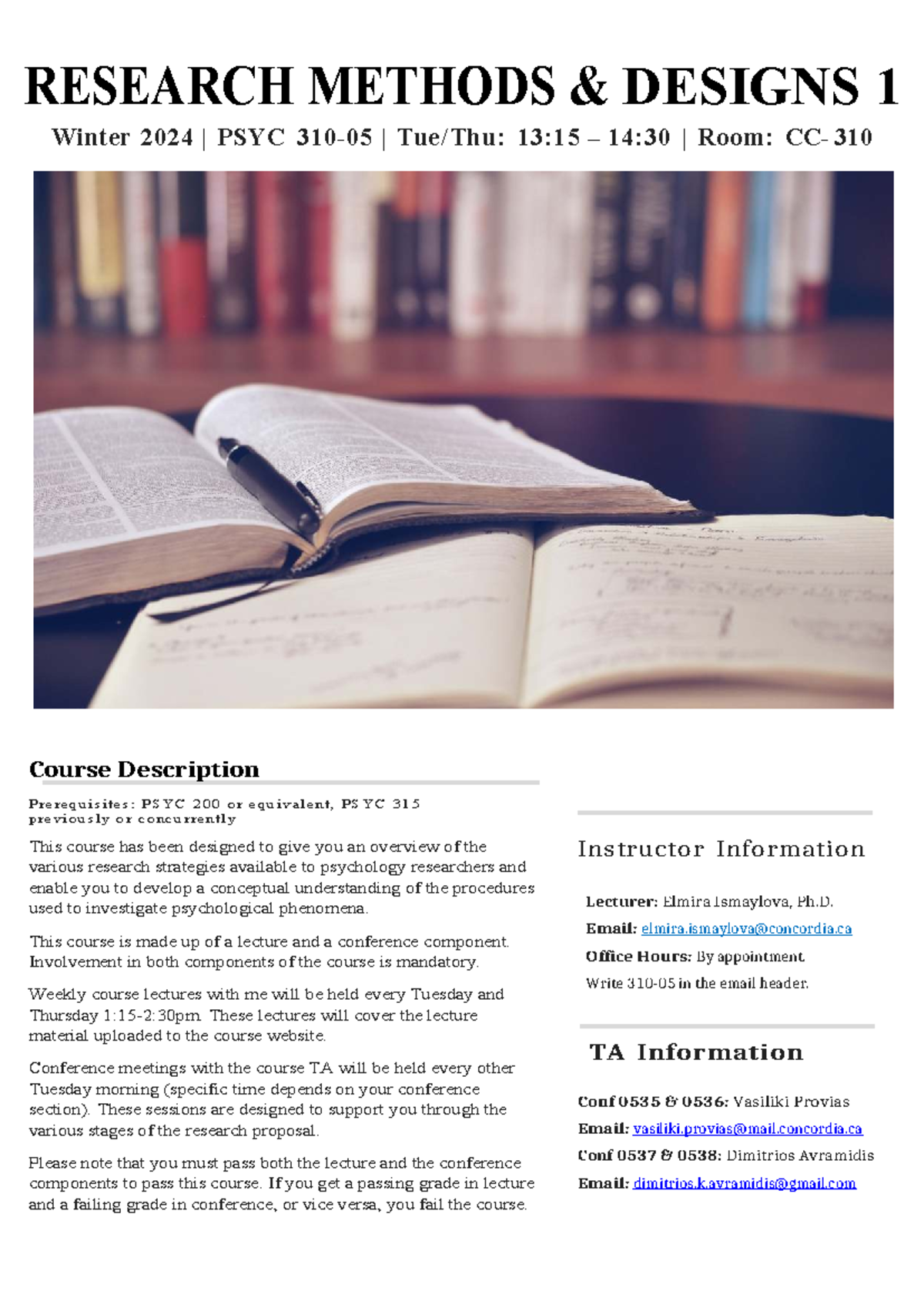 PSYC 310 Syllabus Winter 2024: Research Methods Overview - Studocu