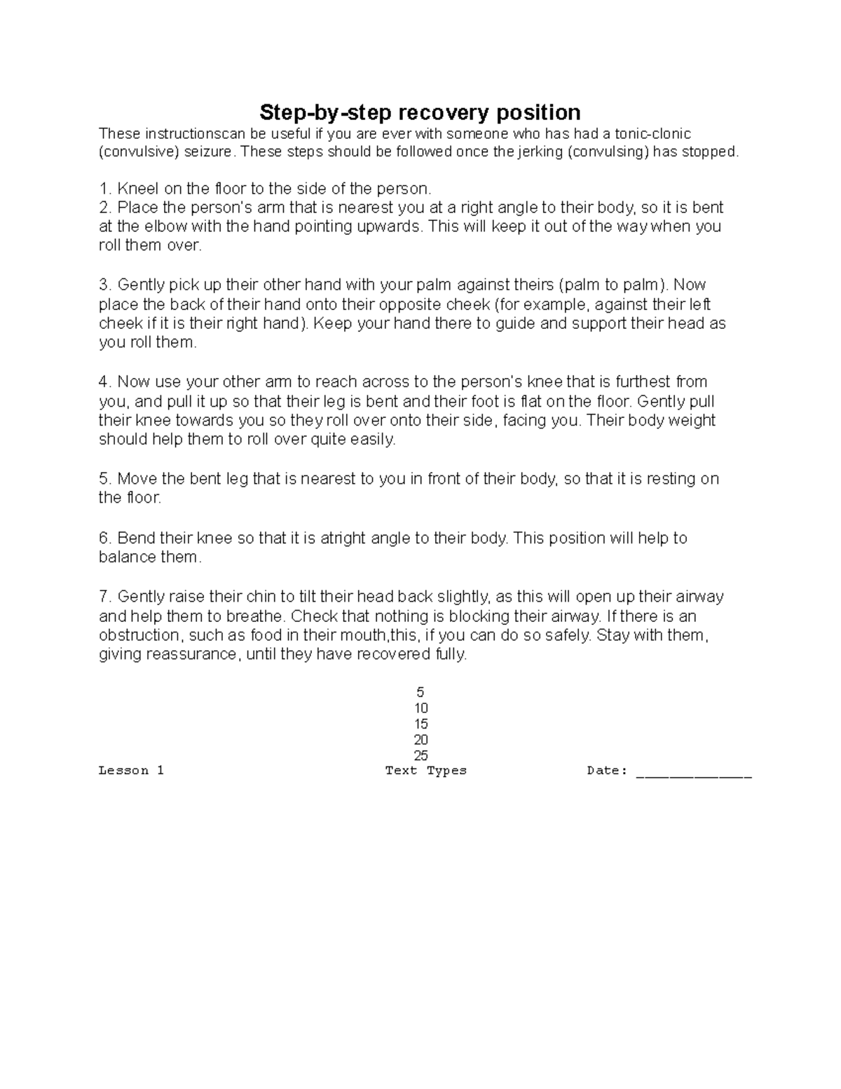 Recovery position - notes - Step-by-step recovery position These ...