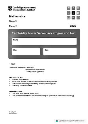 [Solved] cambridge progression test stage 7 math 2025 - Cambridge Lower ...