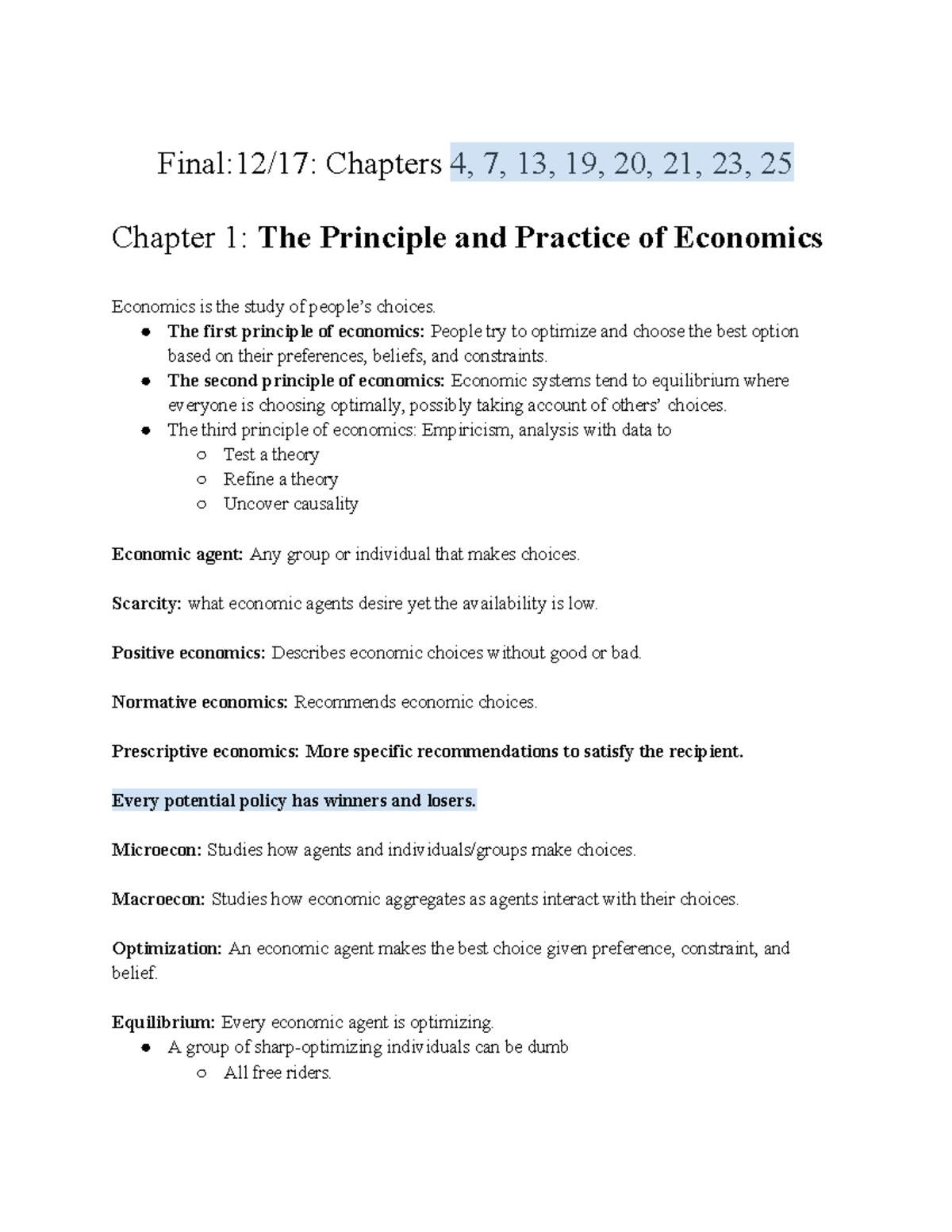 Econ 5: Key Concepts from Chapters 1, 2, 4-7, 11 on Economics ...