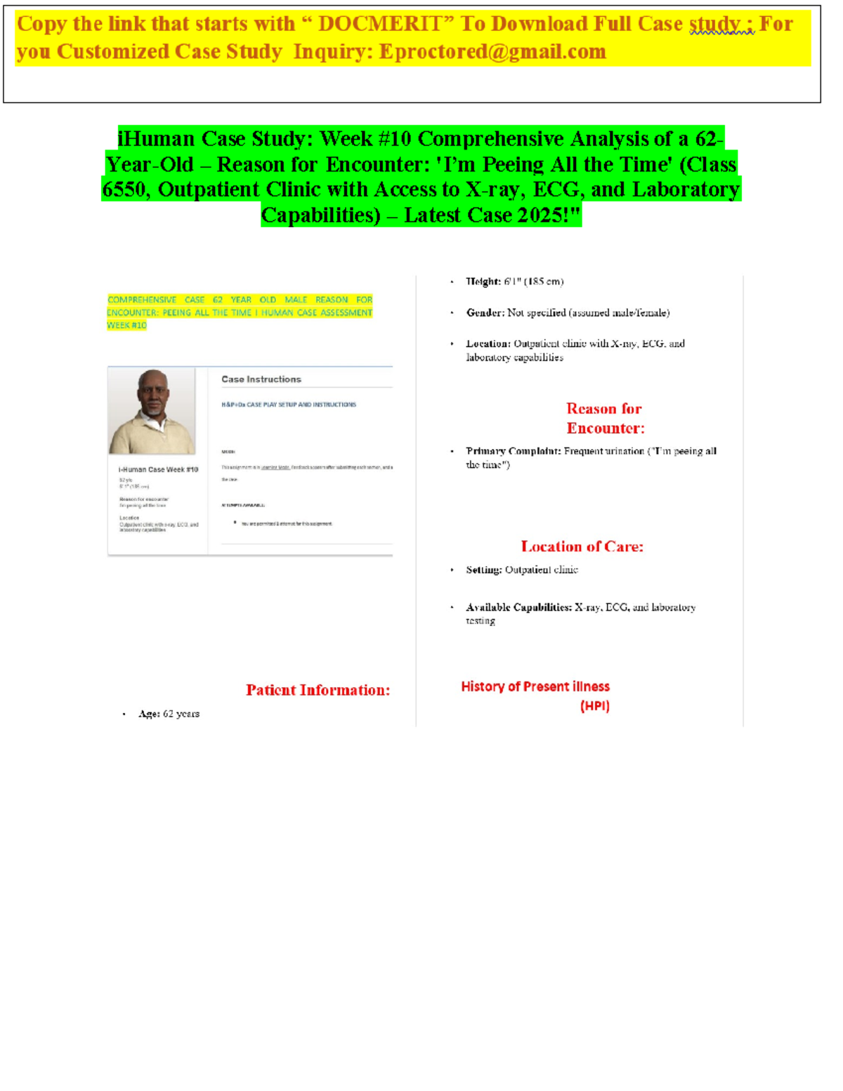 I Human Week 10 Case Study for Walden University (Class 6550) - 62-Year ...
