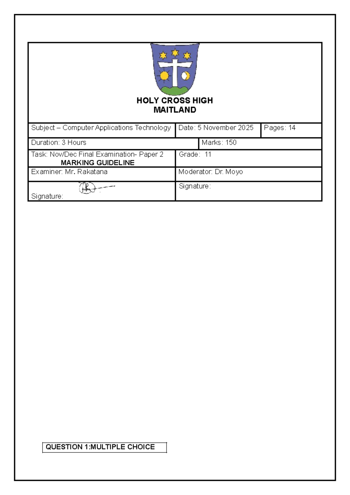 Grade 11 Computer Applications Tech - Final Paper 2 Marking Guideline ...