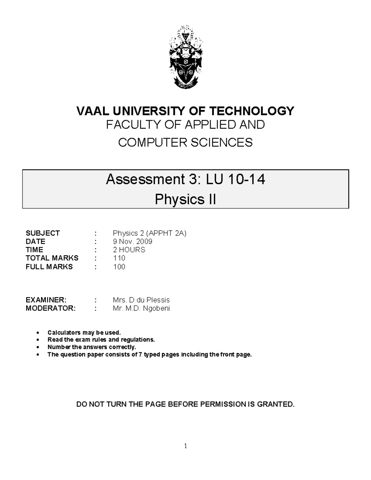 Assessment 3: Physics II (APPHT 2A) Exam Notes and Solutions - Studocu