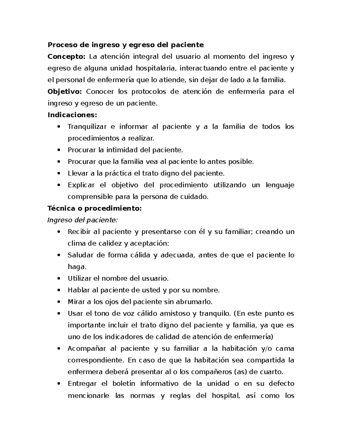 Proceso de ingreso y egreso del paciente - Proceso de ingreso y egreso ...