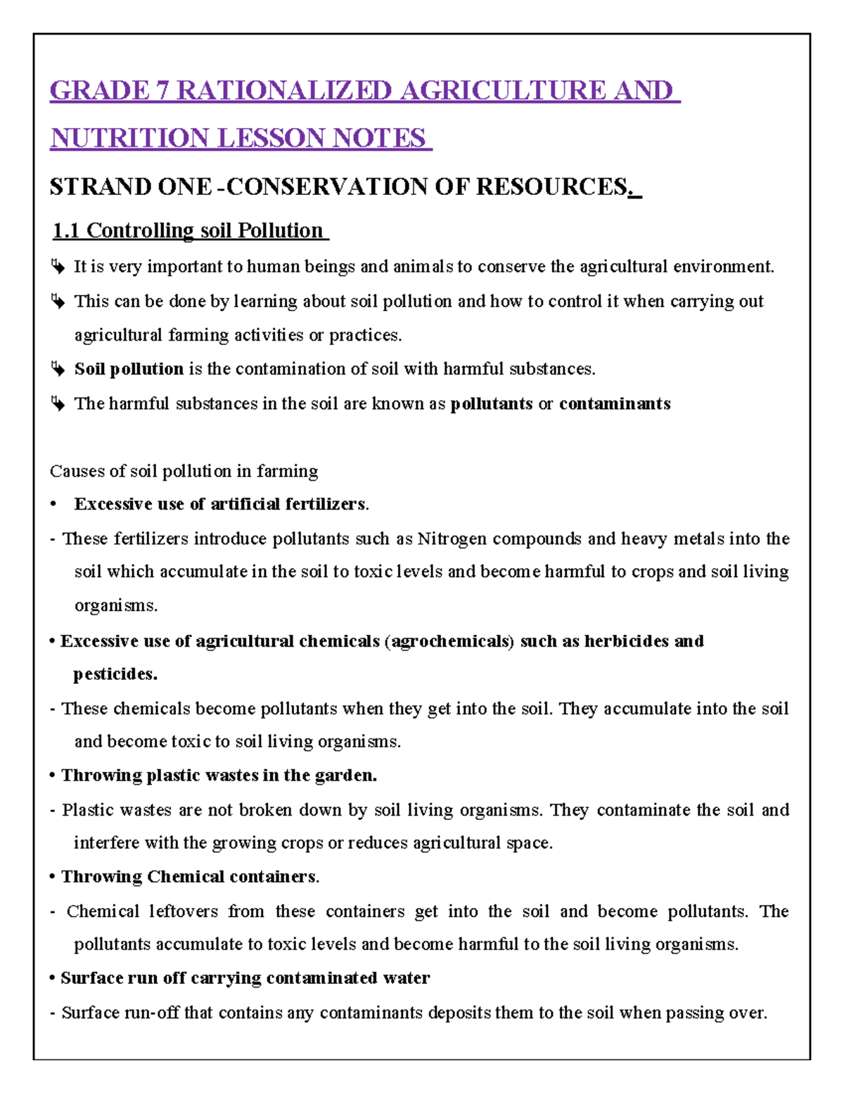 Grade 7 Agriculture & Nutrition Lesson Notes: Soil Conservation ...