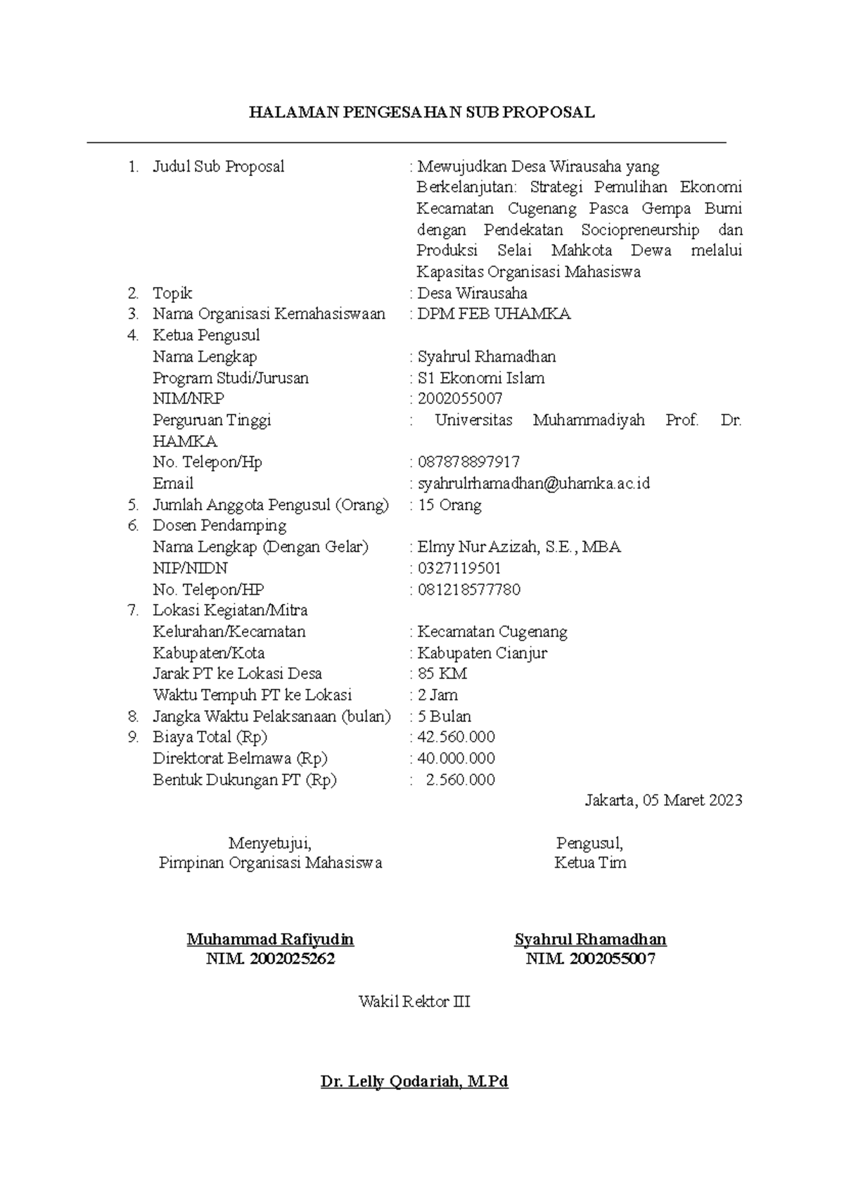 Mewujudkan Desa Wirausaha Berkelanjutan: Subproposal PPK Ormawa DPM FEB UHAMKA - Studocu