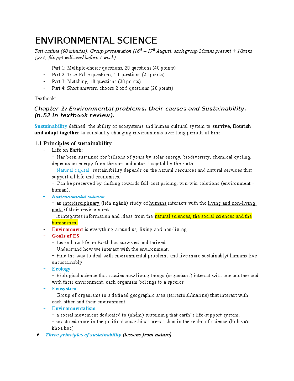 Environmental Science Study Guide: Exam Outline and Key Concepts - Studocu