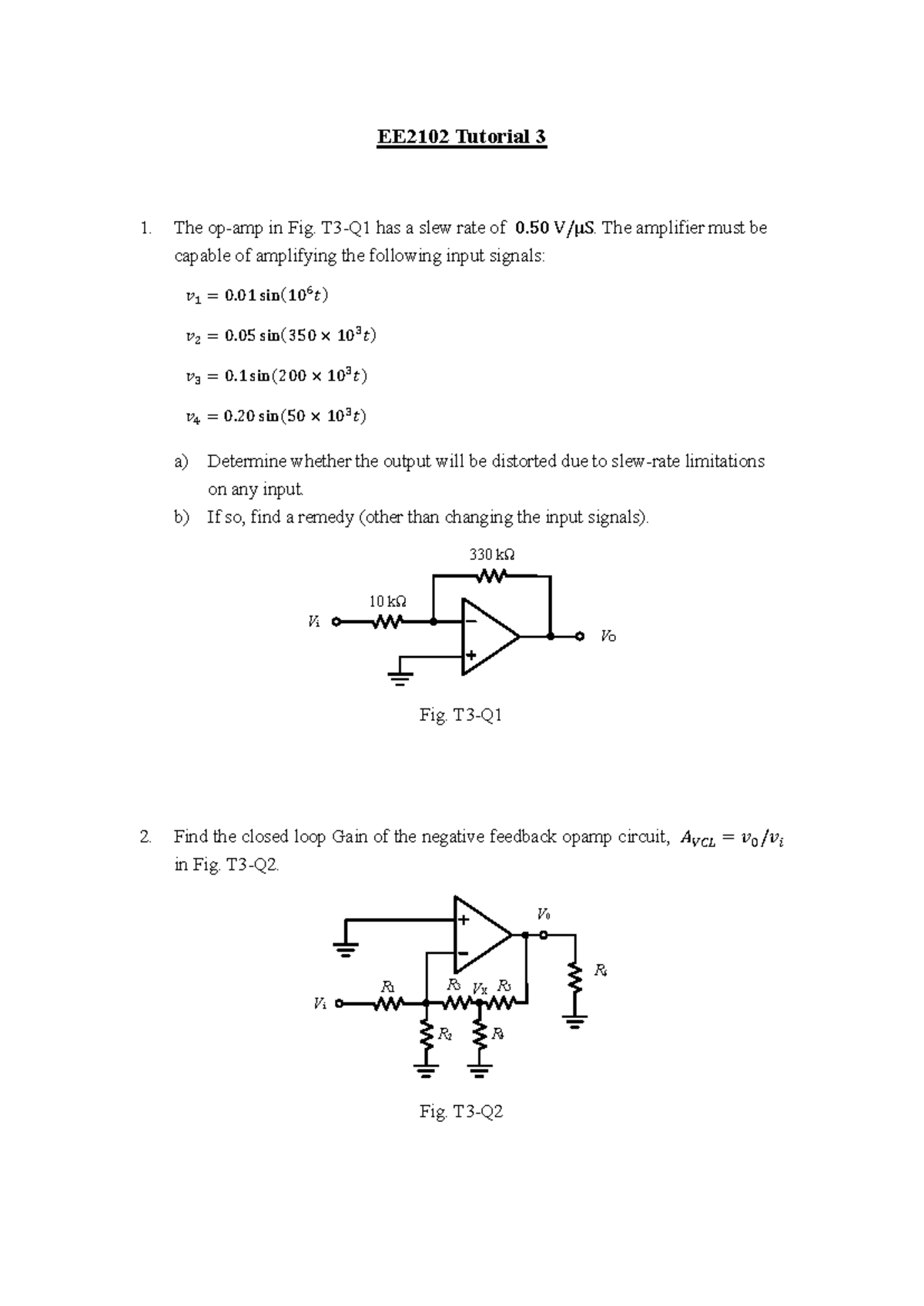 EE2102 Tutorial 3: Amplifier Slew Rate and Diode Analysis - Studocu