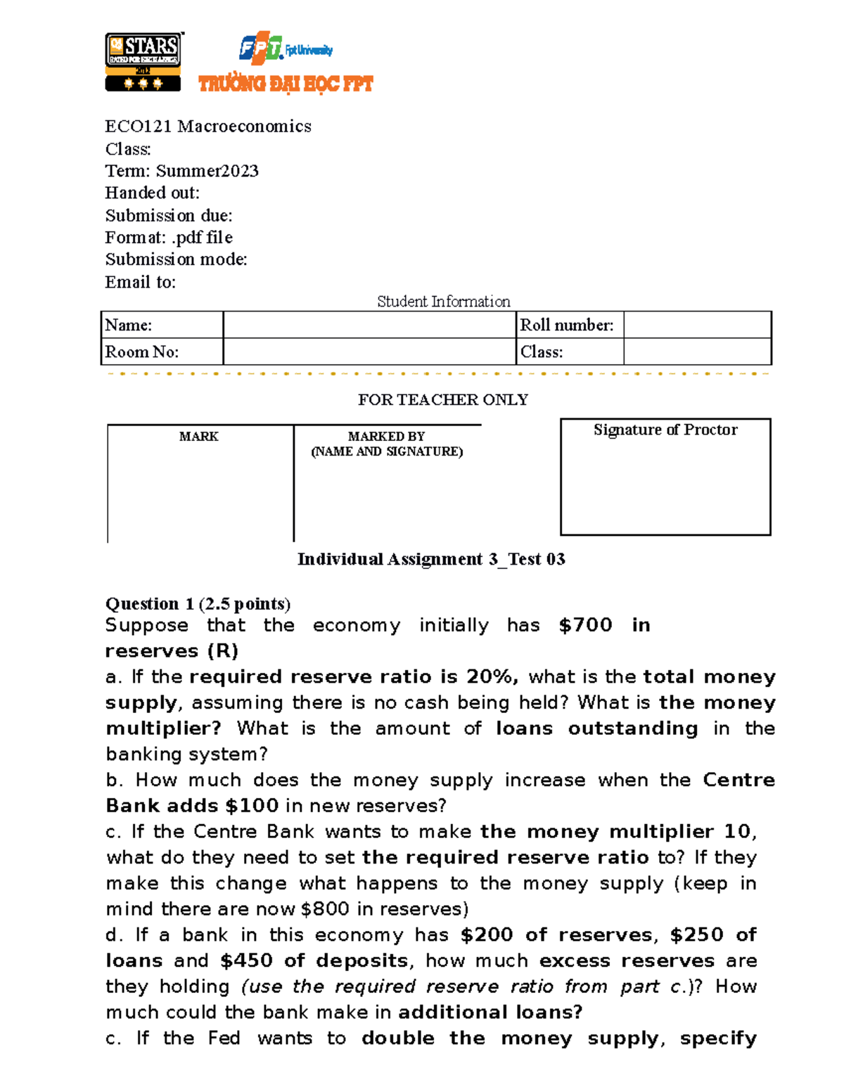 ECO121 Individual-Assignment-03 Test-03 Summer 2023 - ECO121 ...