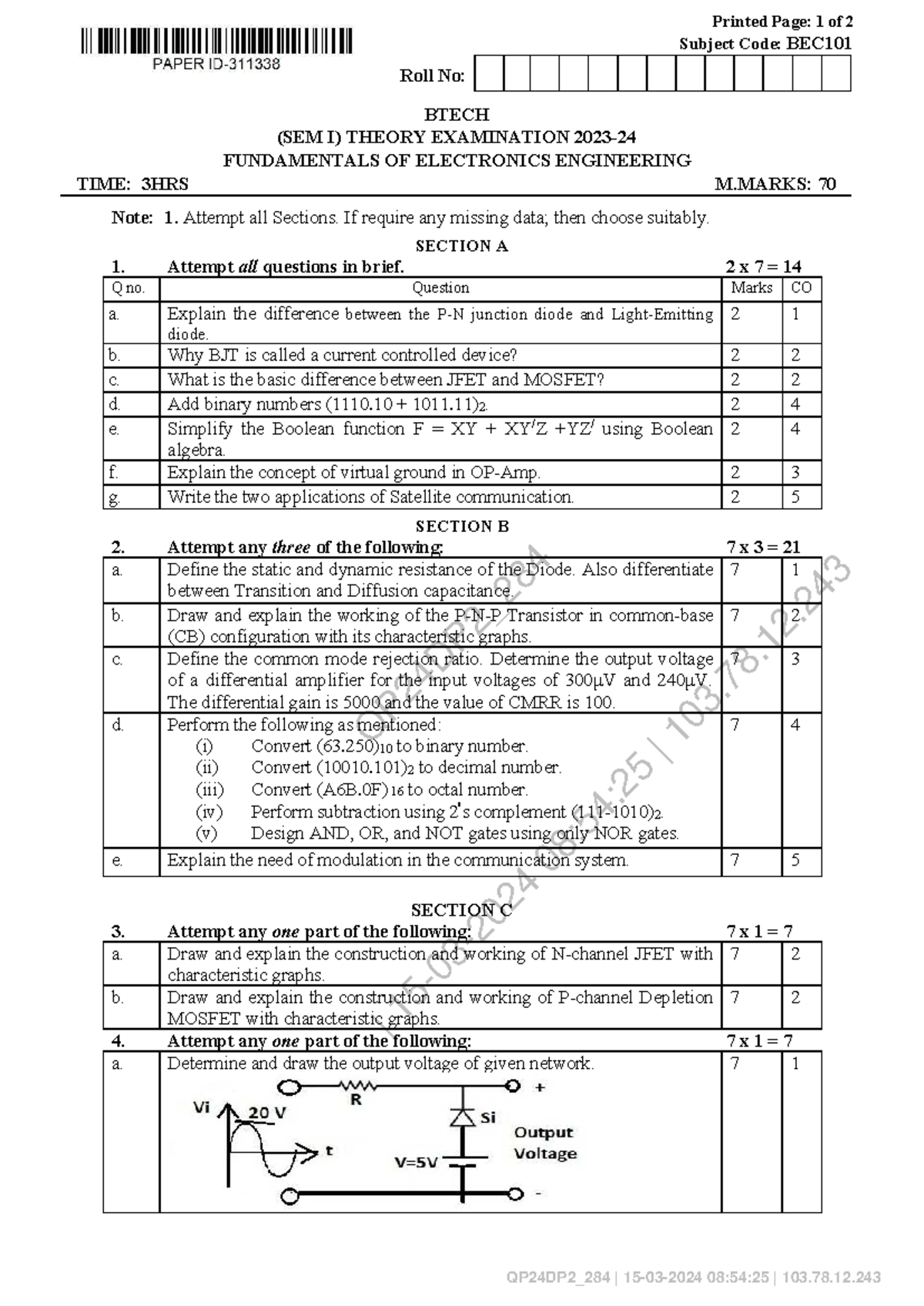 Fundamentals of Electronics Engineering - BEC101 Exam Prep - Studocu