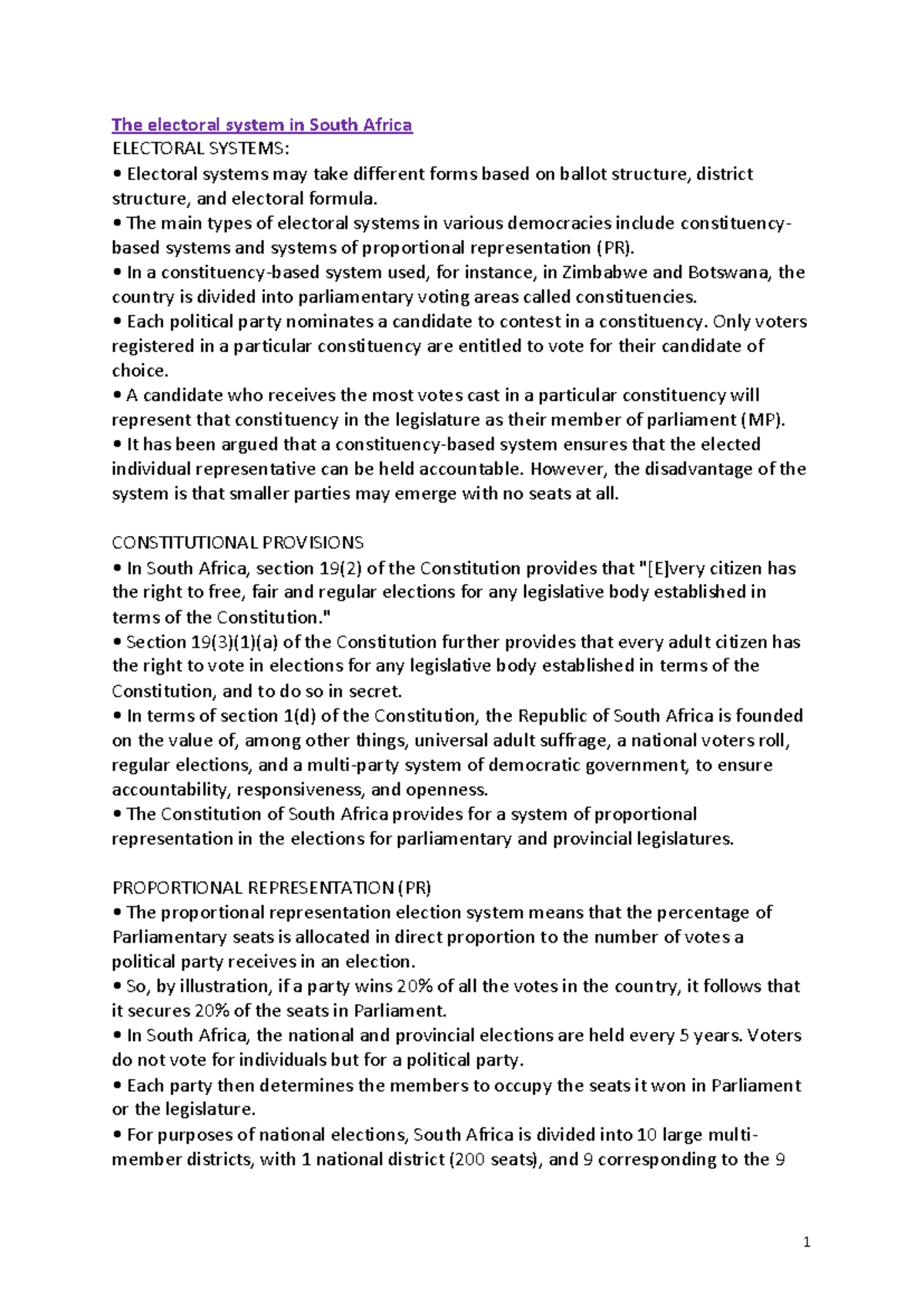 Constitutional Law II - Electoral Systems and Rights Exam Notes - Studocu
