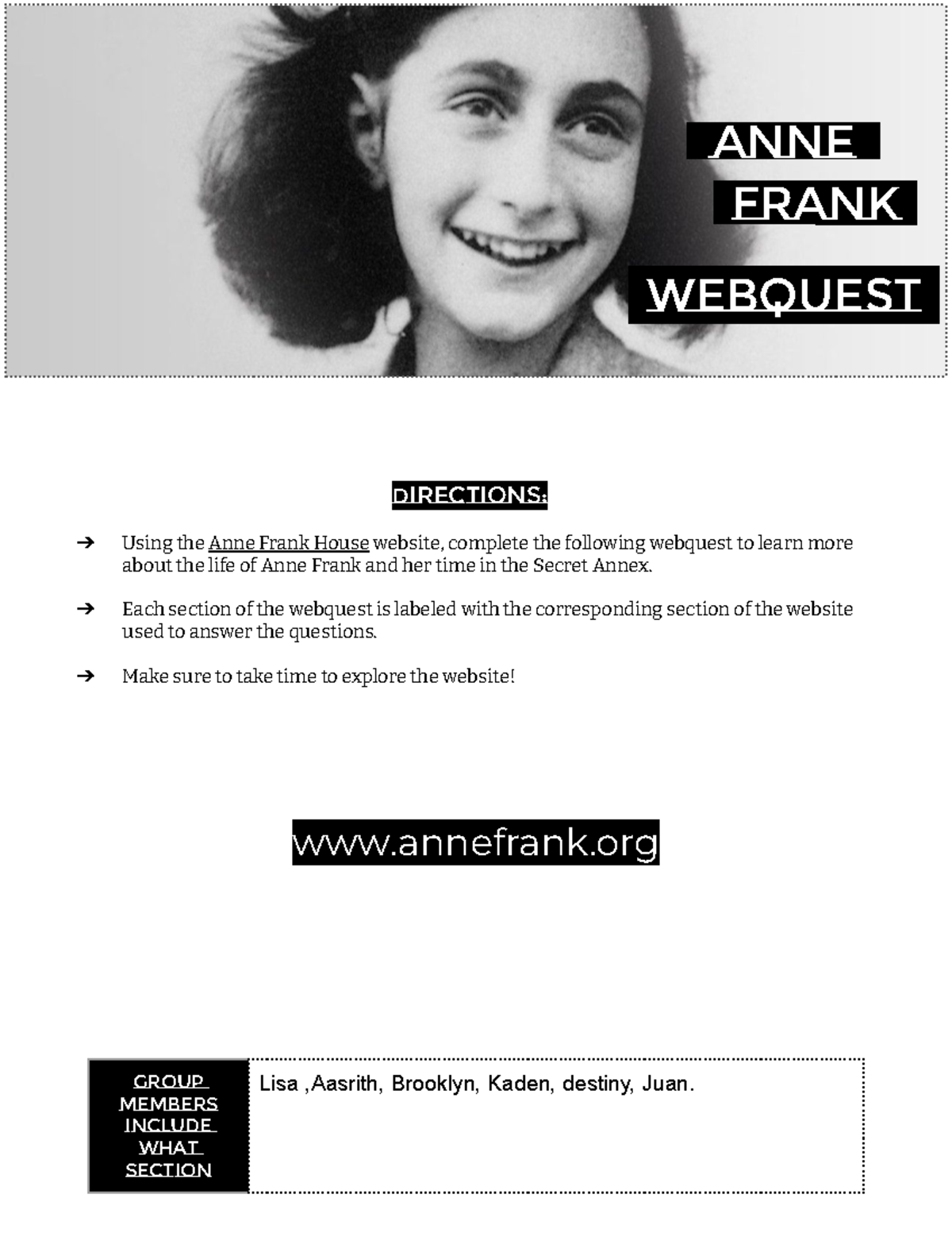 Anne Frank Webquest: Exploring Her Life and Secret Annex - Studocu
