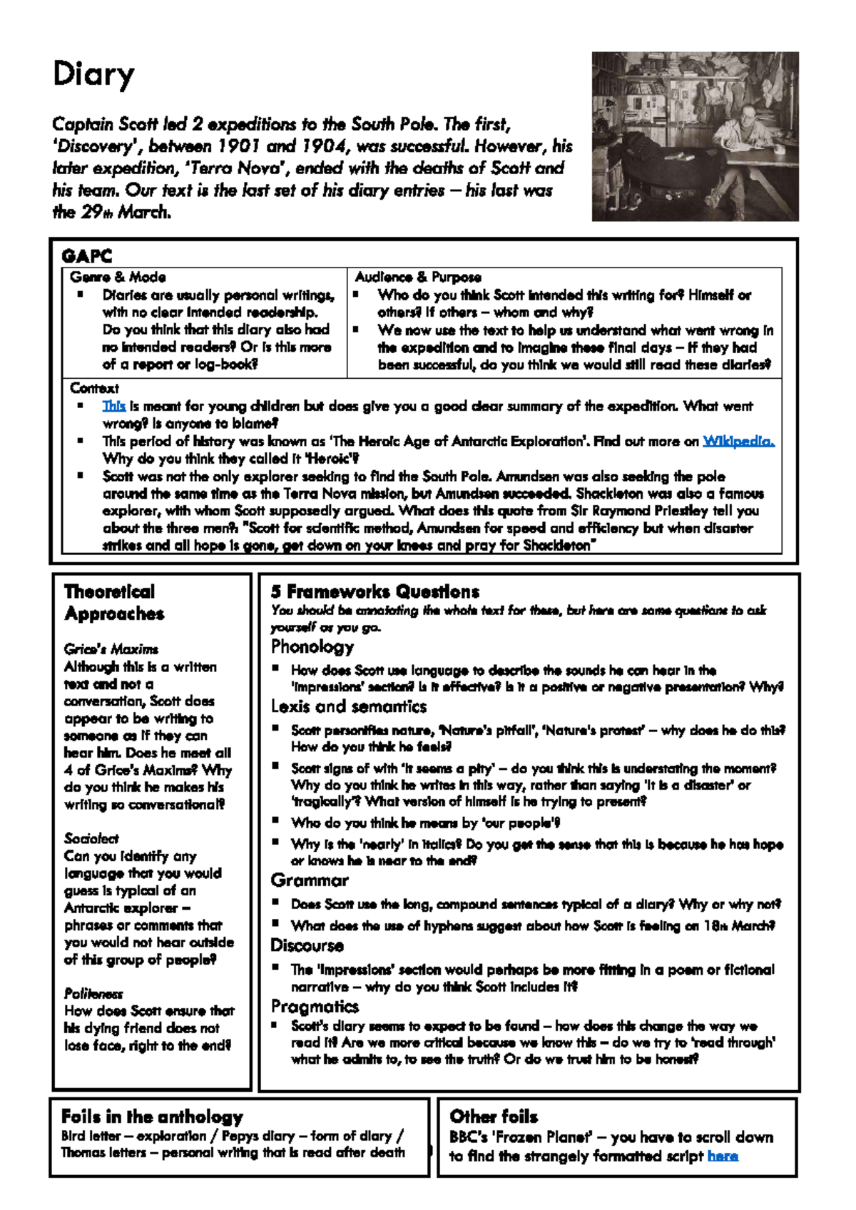 Diary Insights: Captain Scott's Final Entries - OCR Level 3 English Lit ...