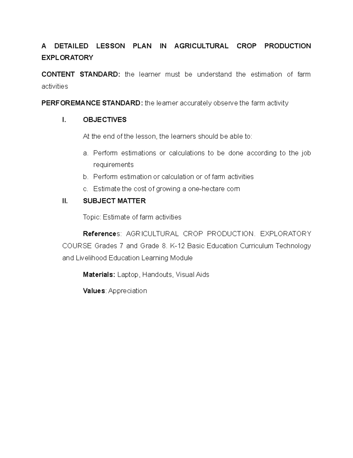 Lesson 2 - Detailed Lesson Plan in Agri Crop Prod Exploratory - Studocu