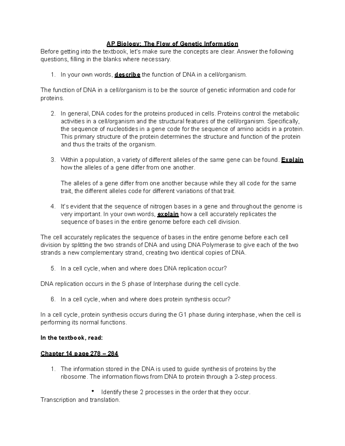 Intro-From Gene to Trait from text 4 - AP Biology: The Flow of Genetic ...