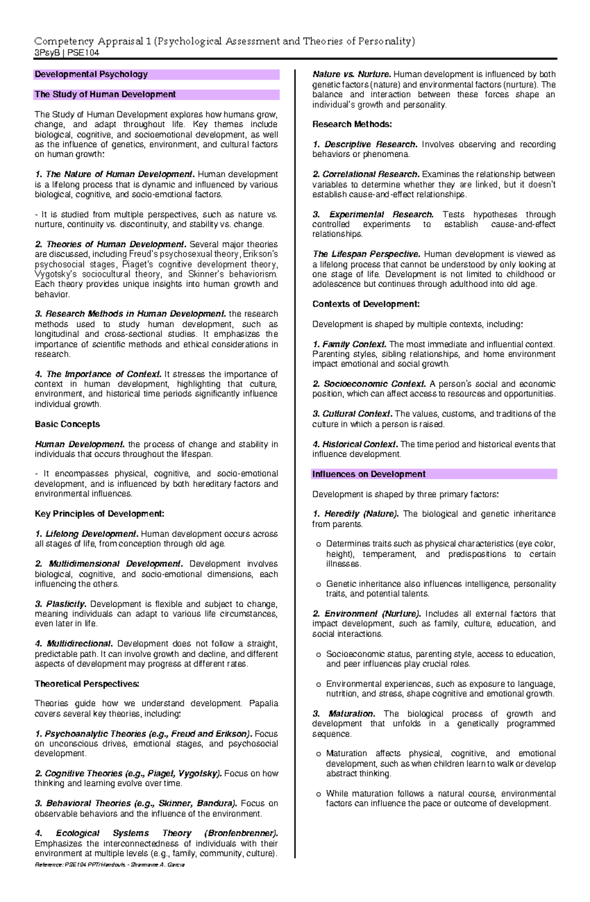 Competency Appraisal 1: Psychological Assessment & Theories of Personality - Studocu