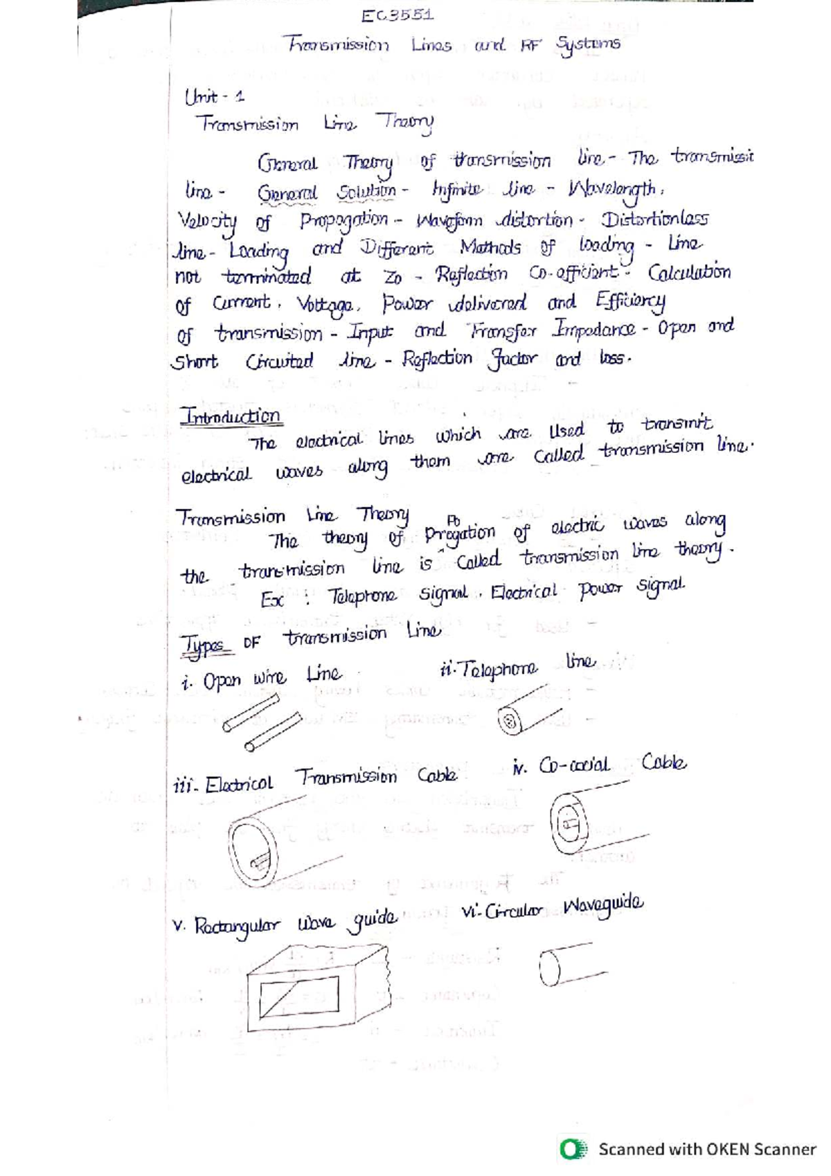 EC3551 Transmission Lines and RF Systems: Unit 1 Notes - Studocu
