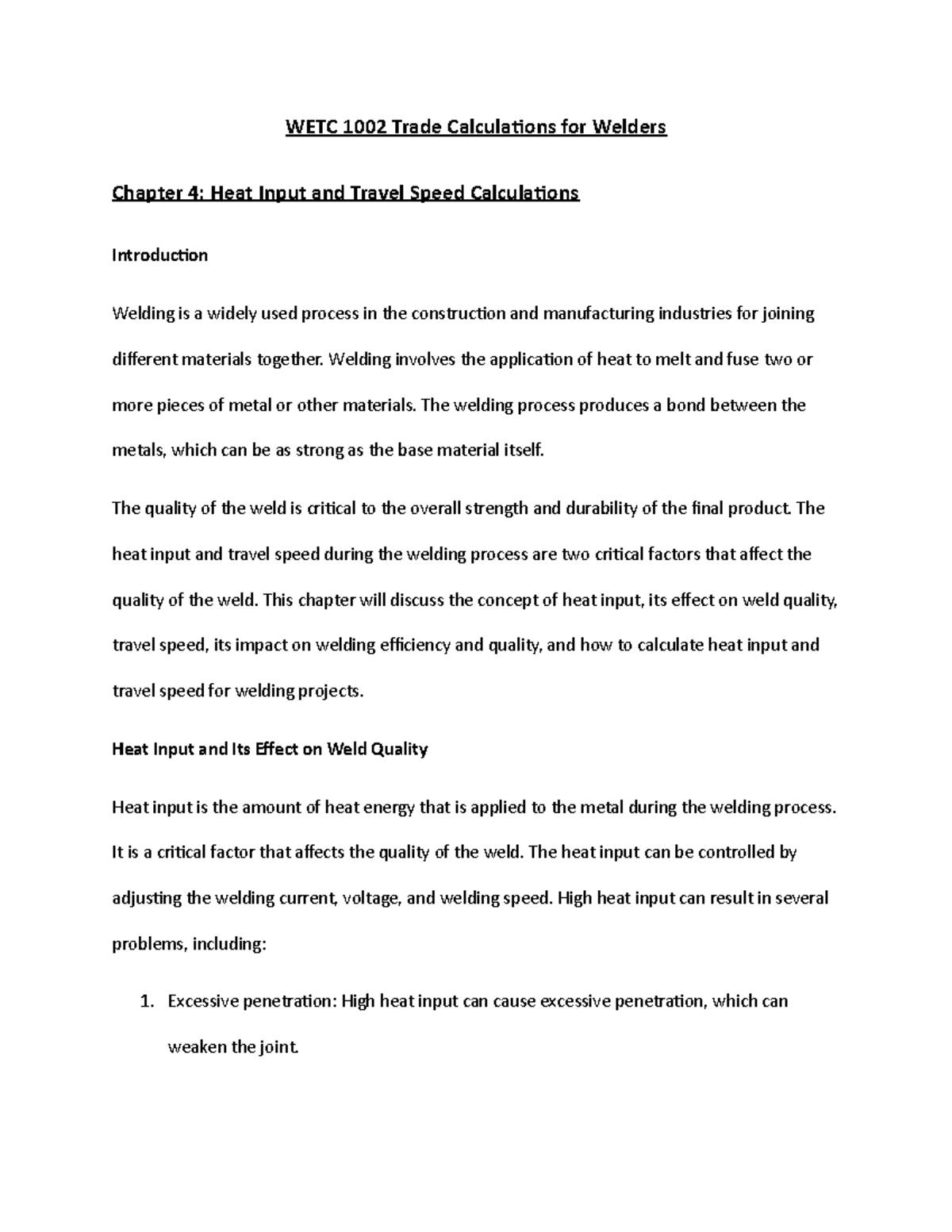 WETC 1002 Chapter 4: Calculating Heat Input & Travel Speed in Welding ...