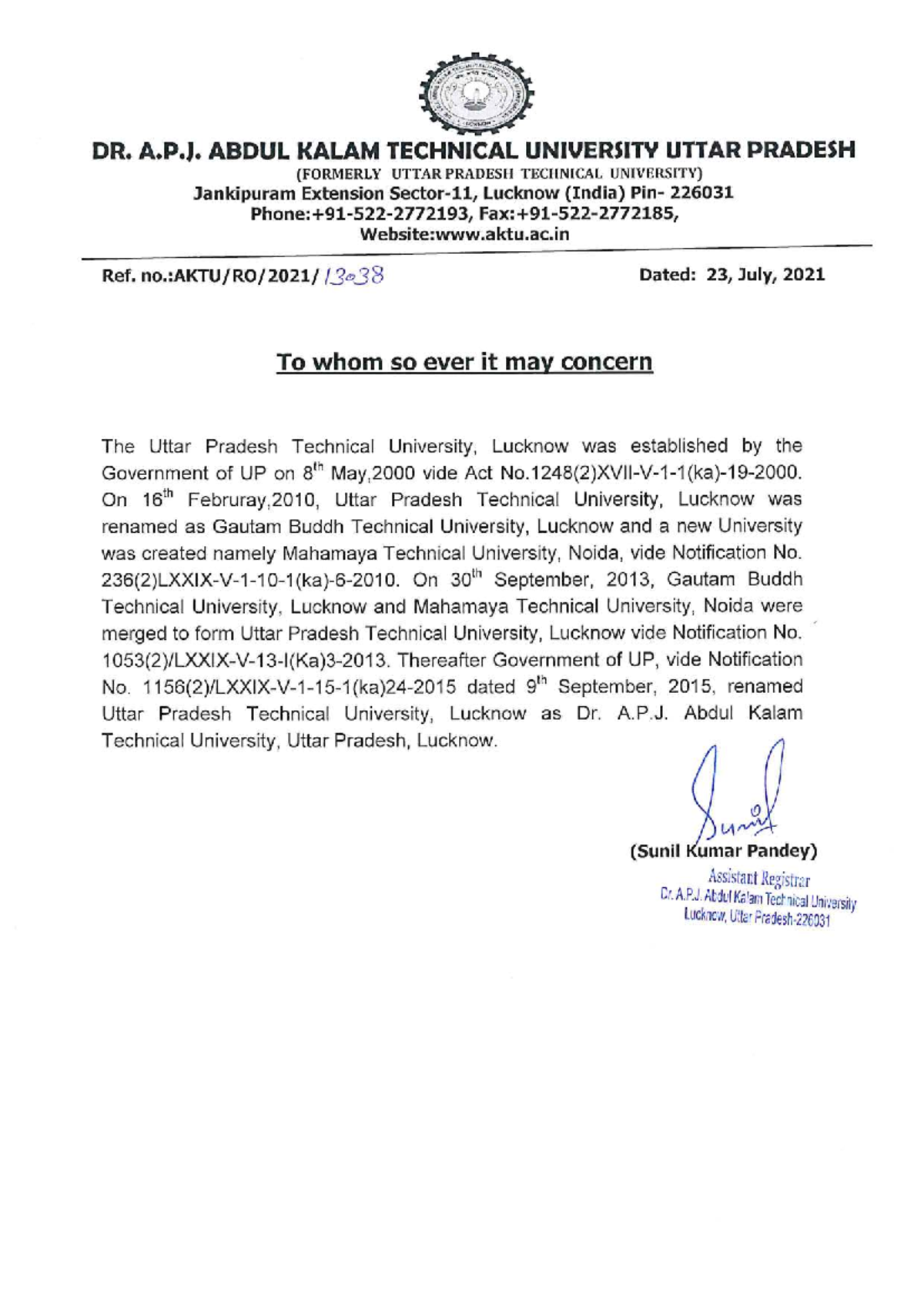Merger Certificate - Dr. A.P.J. Abdul Kalam Technical University - Studocu