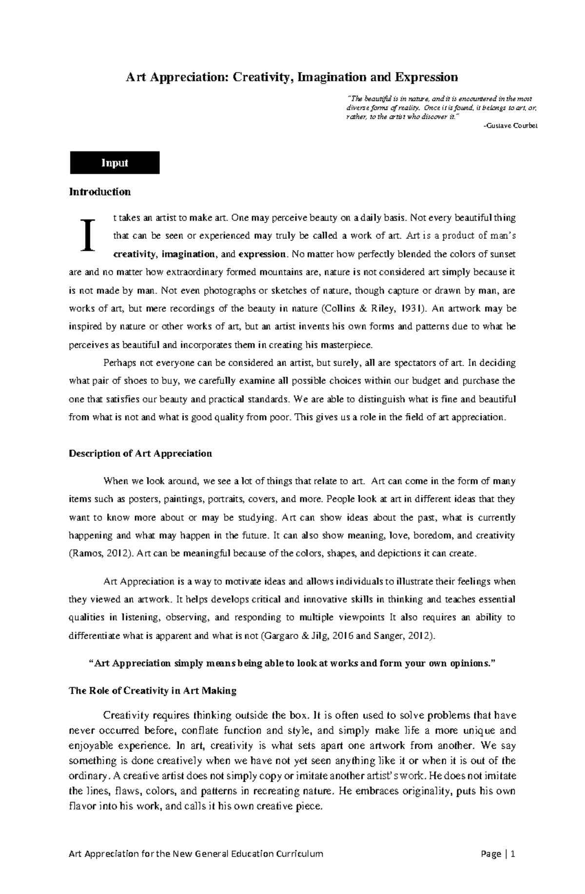 Art Appreciation (Topic 2): Exploring Creativity, Imagination & Expression - Studocu