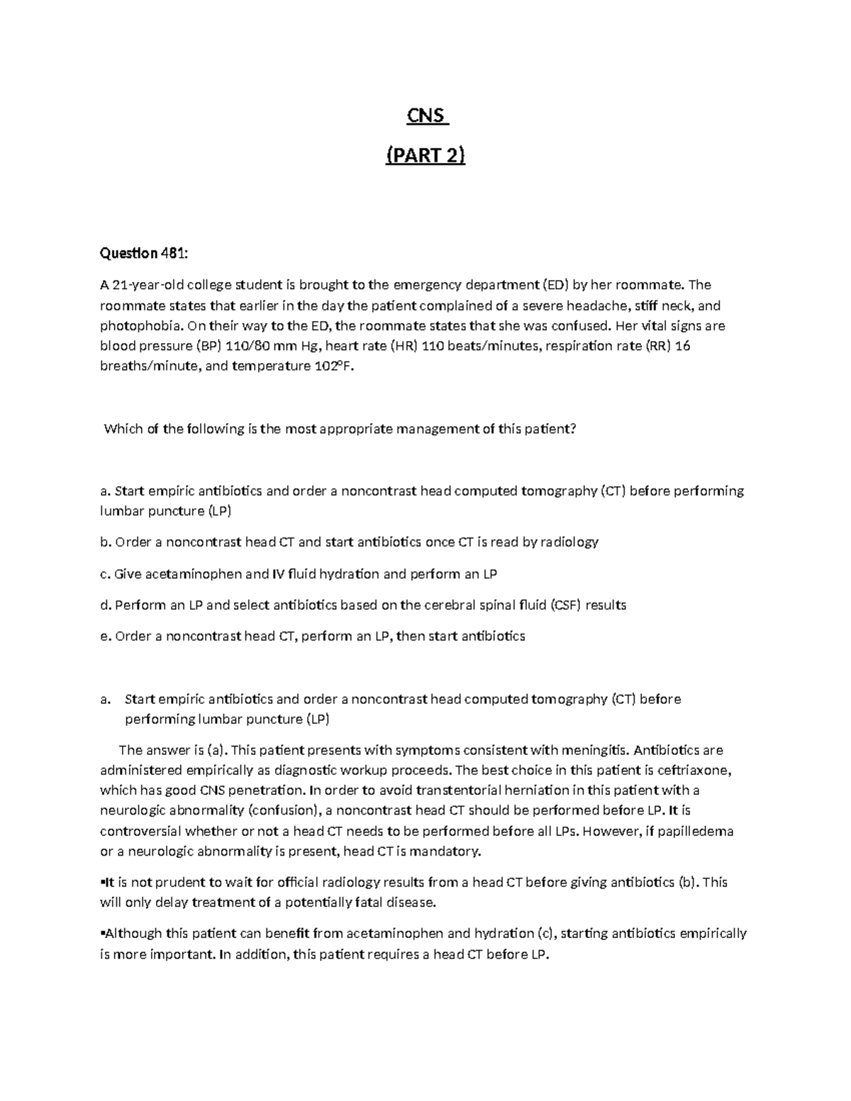 Emergency Medicine Quiz Questions and Answers (EMC 512) - CNS (PART 2 ...