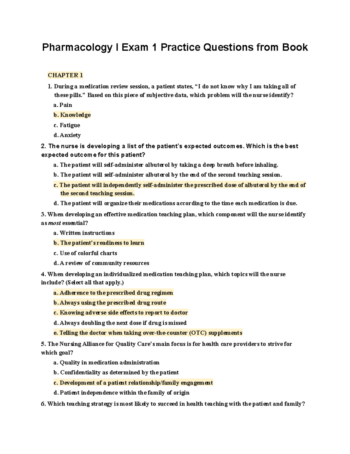 Pharm I Exam 1 Practice Questions: Comprehensive Study Guide - Studocu