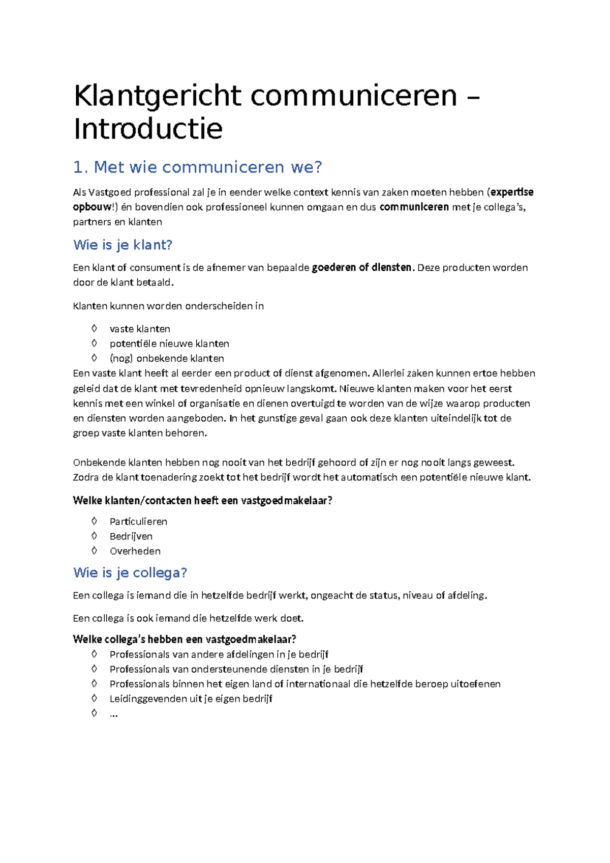 Samenvatting communicatie - Klantgericht communiceren – Introductie 1 ...