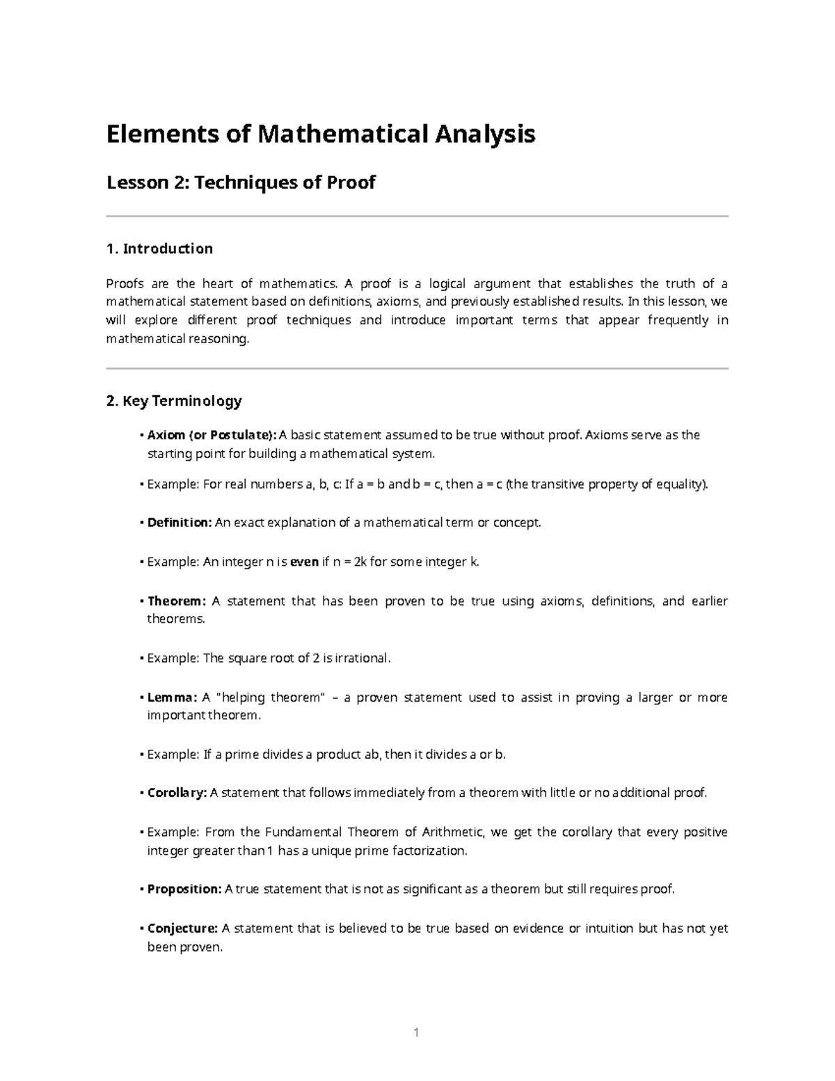 Mathematical Analysis (MATH101) Lesson 2: Techniques of Proof - Studocu