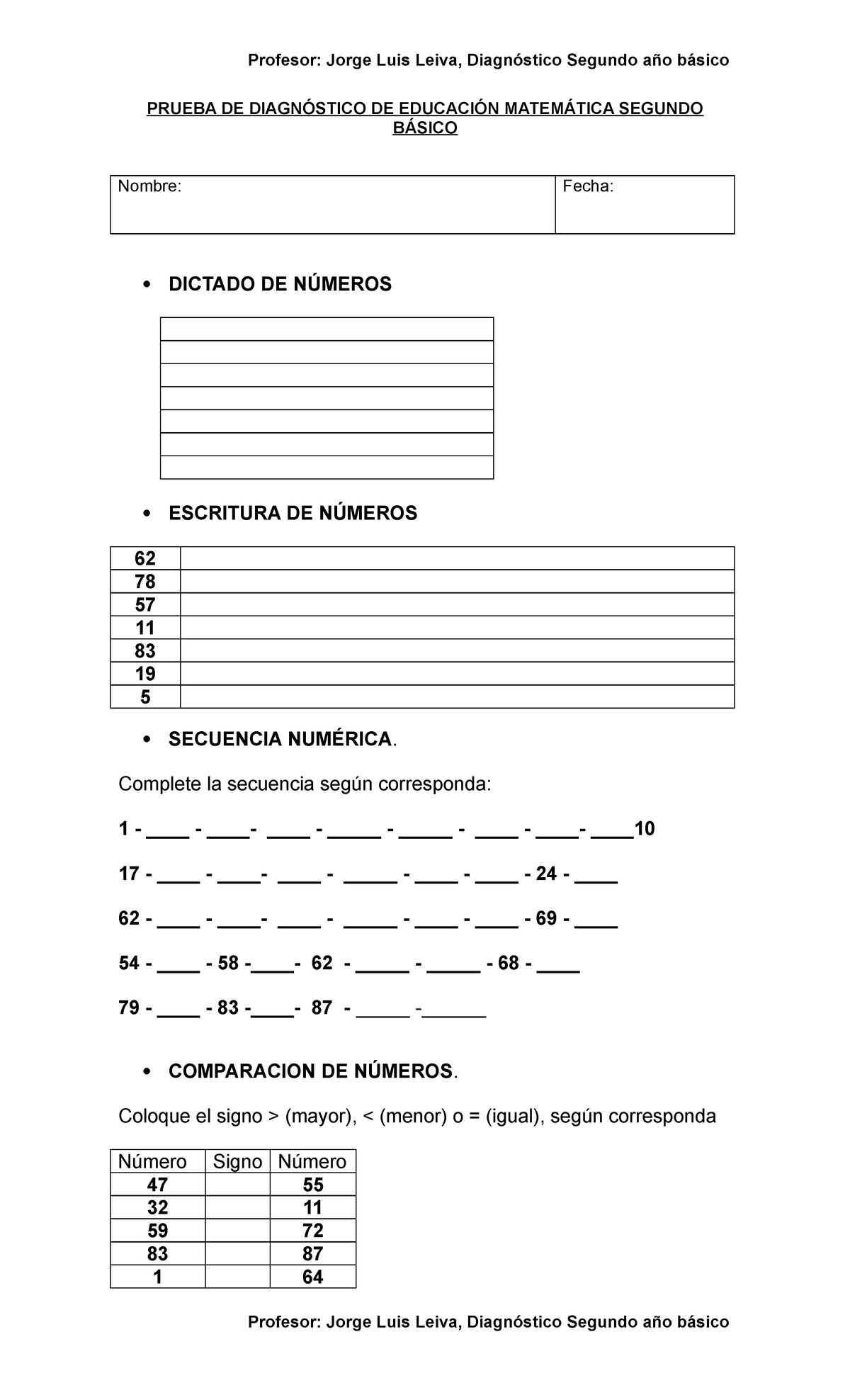 Prueba Diagnóstica de Matemáticas para Segundo Básico - Studocu