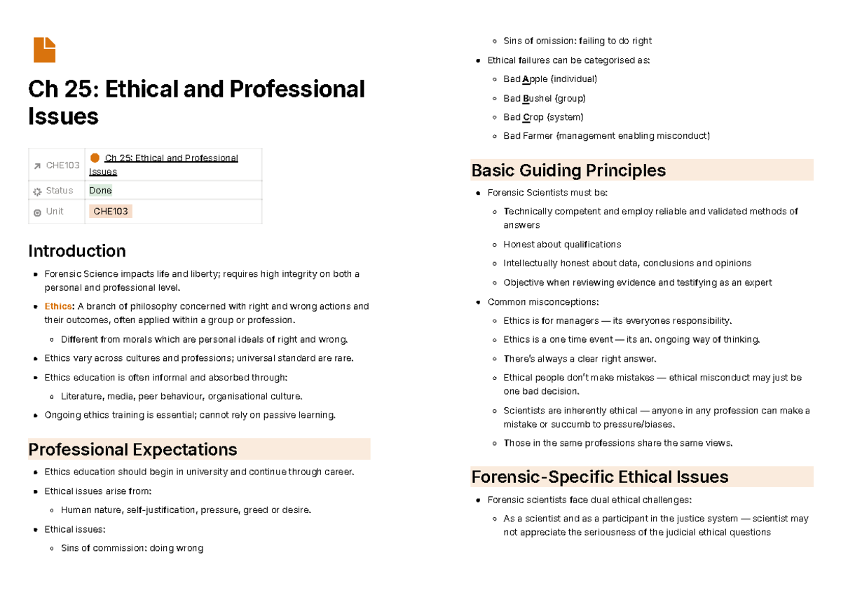 CHE103 Ch 25: Ethical and Professional Issues in Forensic Science - Studocu