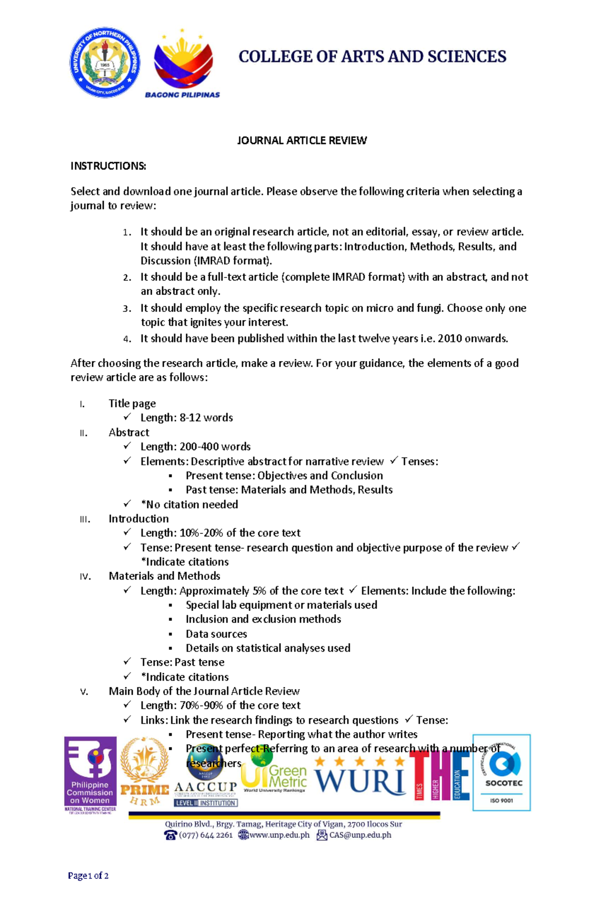 JOURNAL ARTICLE REVIEW INSTRUCTIONS: Format & Criteria Guide - Studocu