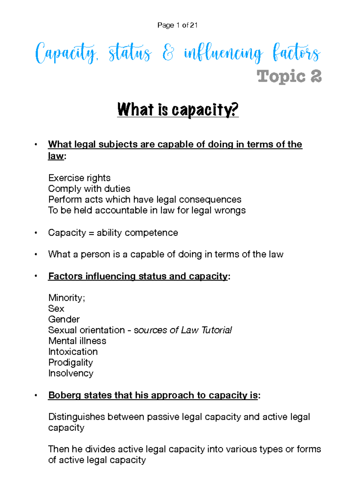 Capacity and Status: Key Influencing Factors in Law - Studocu