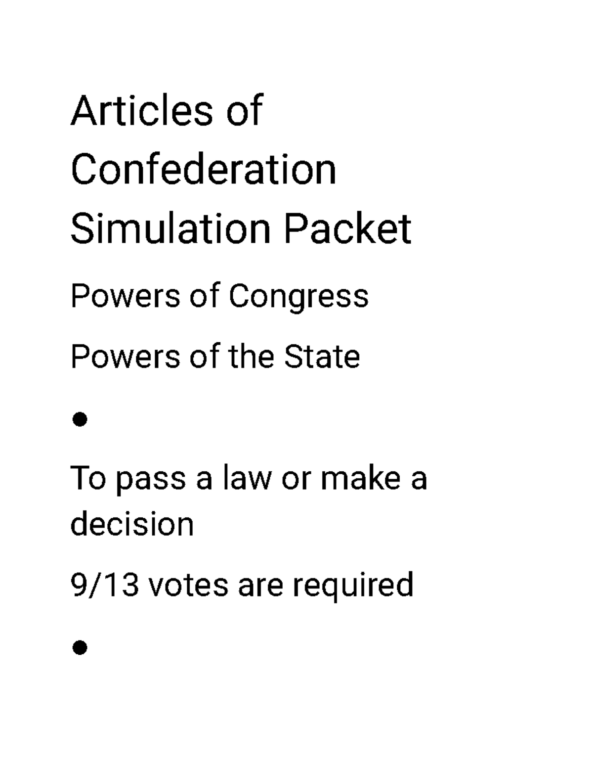 Articles of Confederation Simulation: States' Powers & Challenges - Studocu