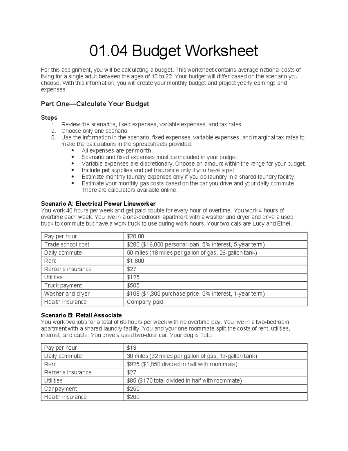 Budget worksheet ...