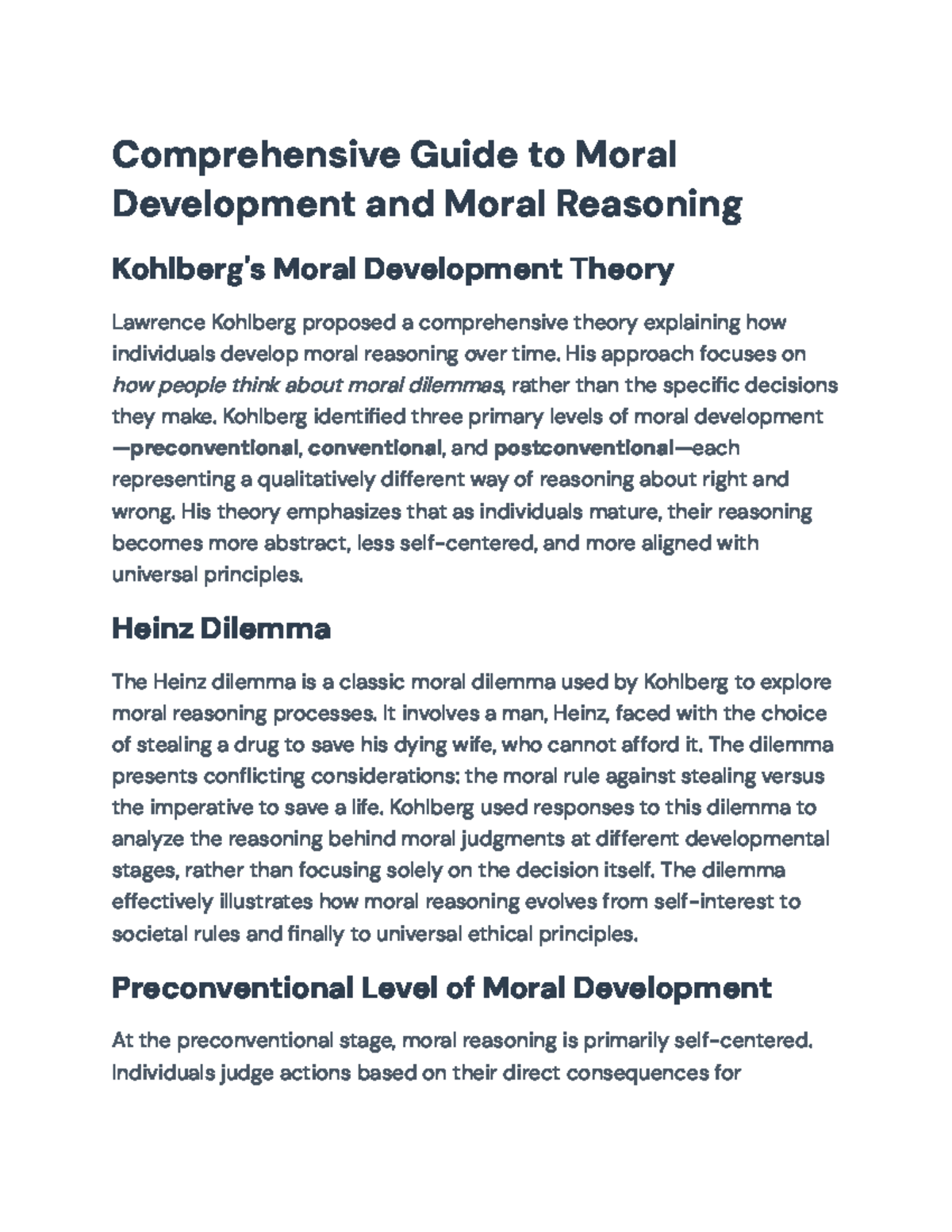 Kohlberg's Moral Development Theory: A Comprehensive Overview - Studocu
