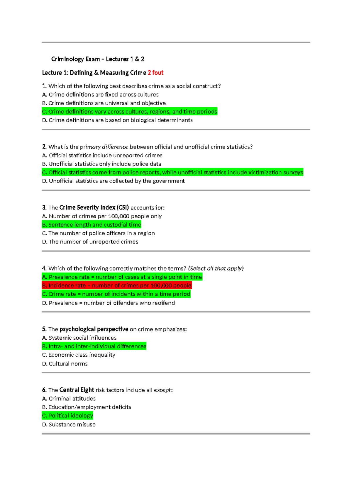 Criminology Exam Practice for Midterm 1 - Studocu