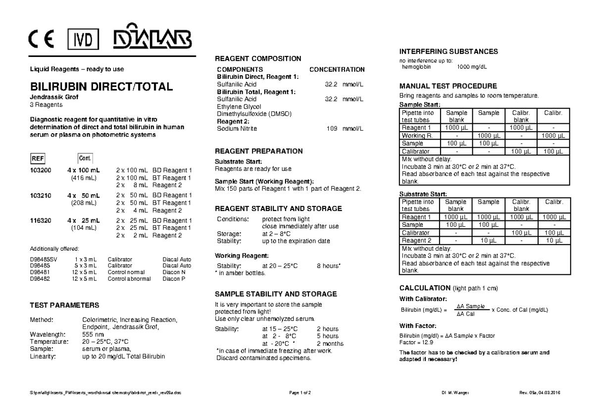 BILIRUBIN REAGENTS: Jendrassik Grof Method for Total & Direct Analysis ...