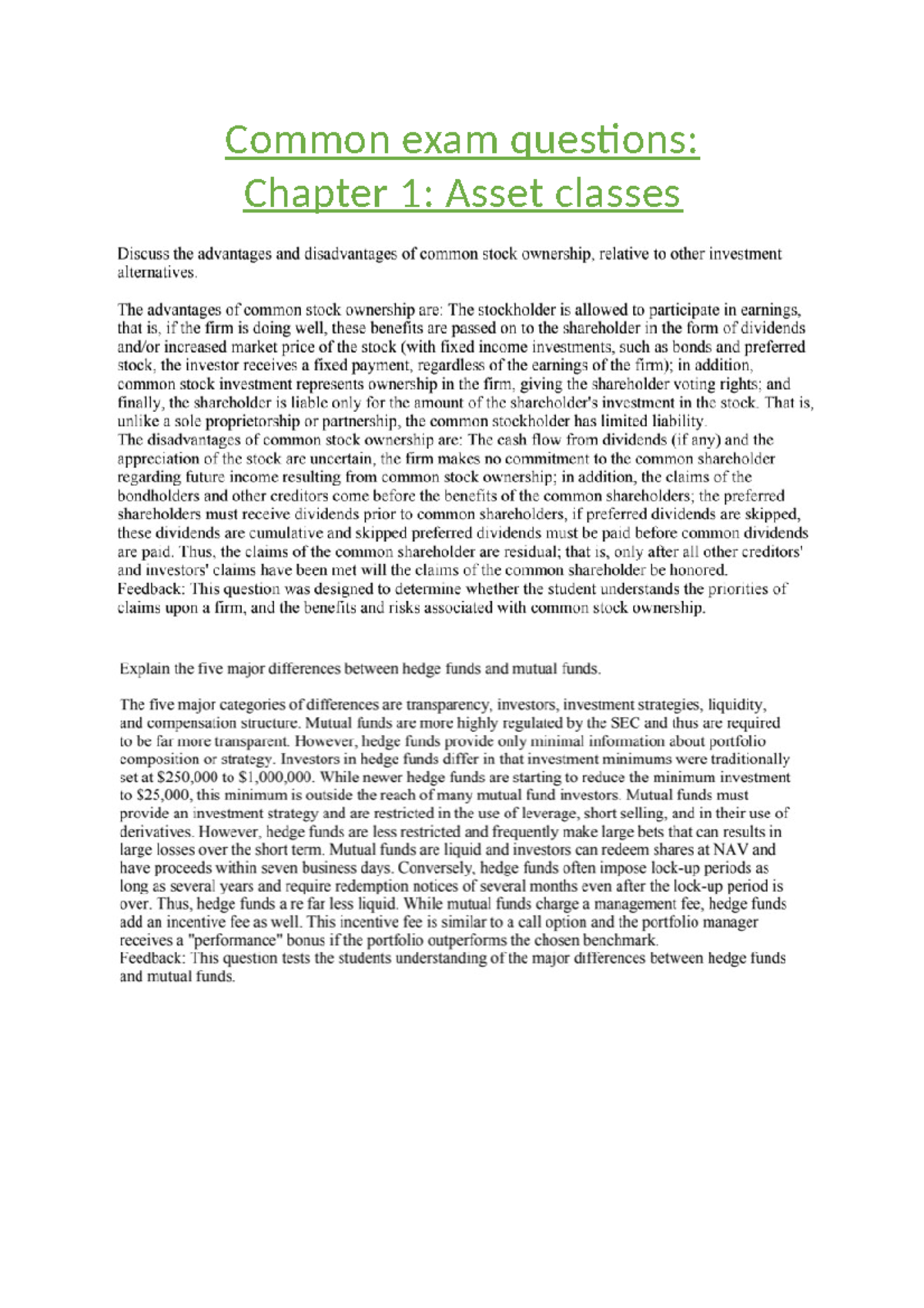 Common exam questions FINS2624 - Common exam questions: Chapter 1 ...