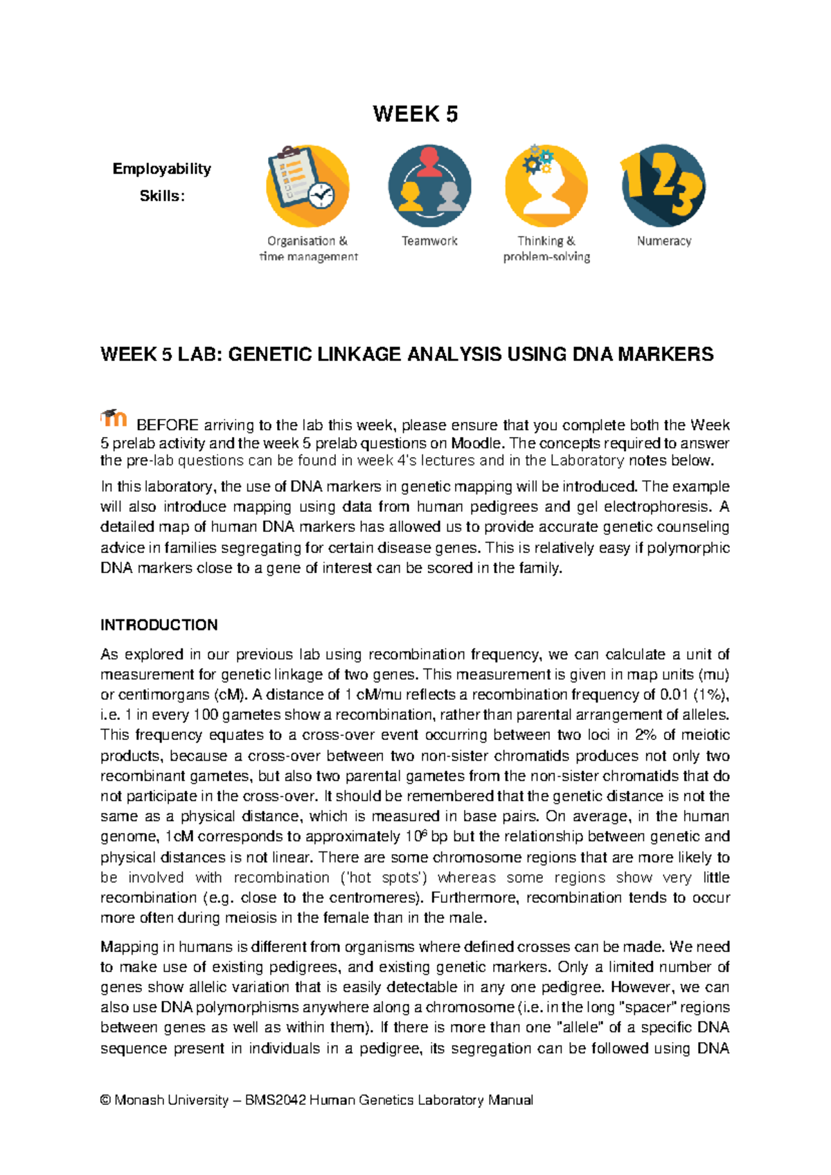 BMS2042 Lab Manual: Week 5 - Genetic Linkage Analysis with DNA Markers ...