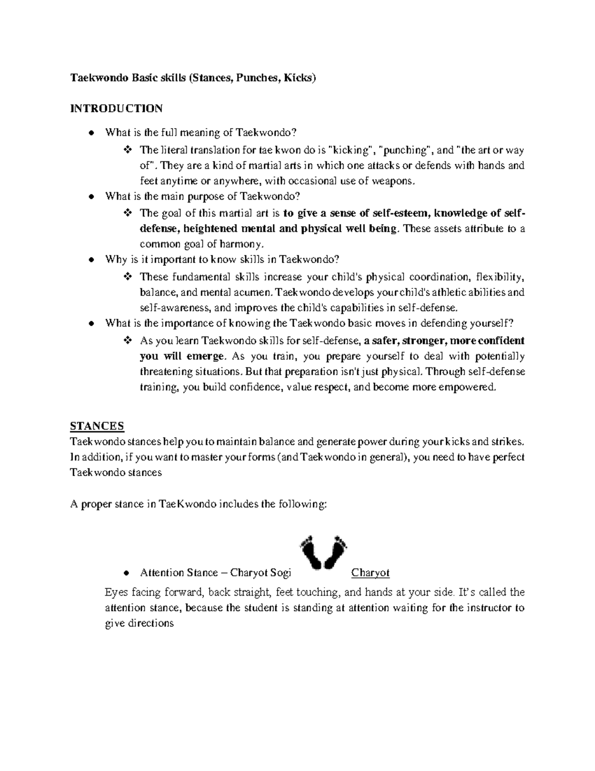 Taekwondo PE Basics: Stances, Punches, and Kicks Explained - Studocu