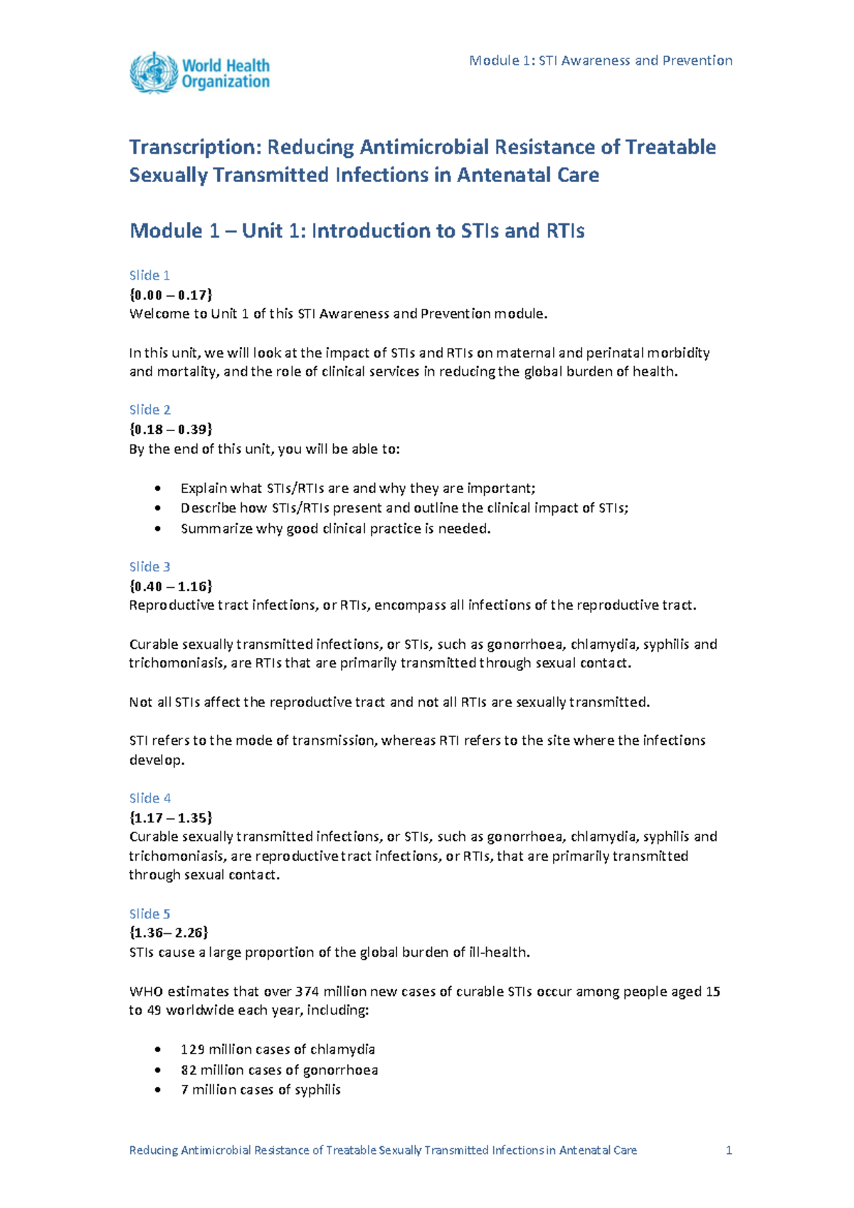 STI 101: Module 1 - Unit 1 Transcript on Antenatal Care and Infections ...