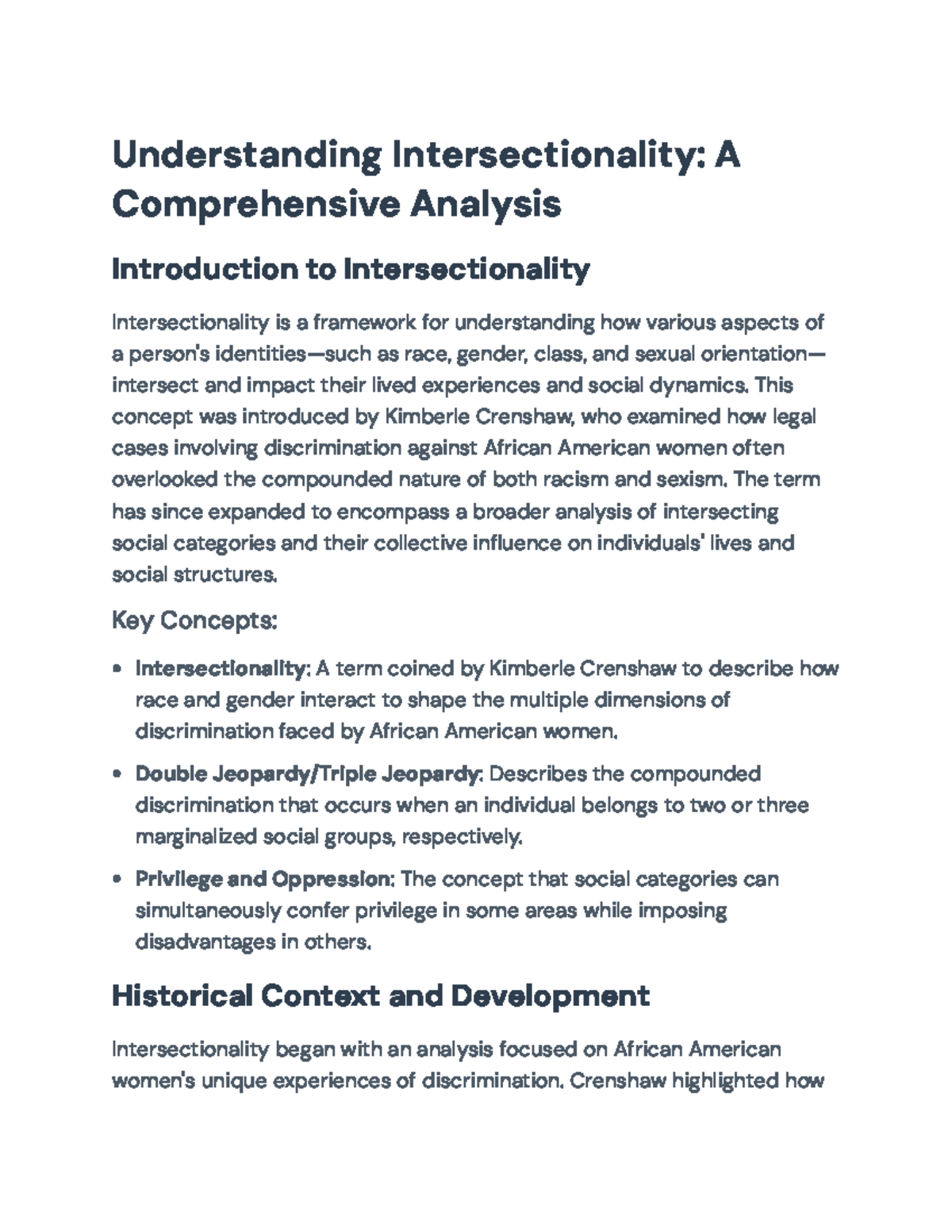 Understanding Intersectionality: Key Concepts and Historical Context - Understanding - Studocu