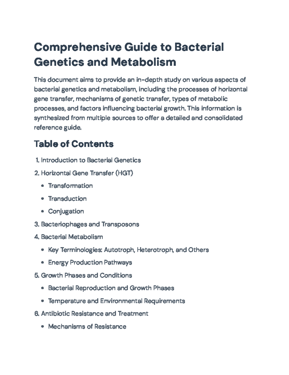 Comprehensive Guide to Bacterial Genetics and Metabolism (BIO101 ...