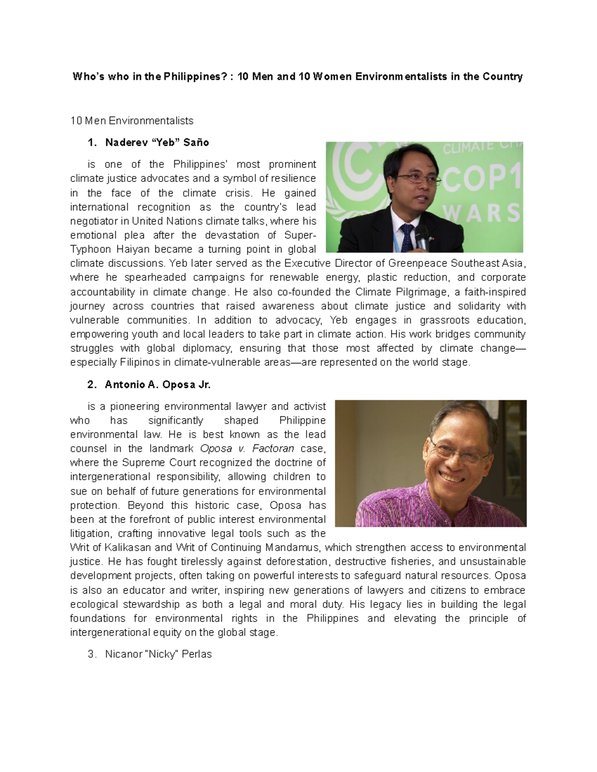 Environmental Science: 20 Notable Filipino Environmentalists - Studocu