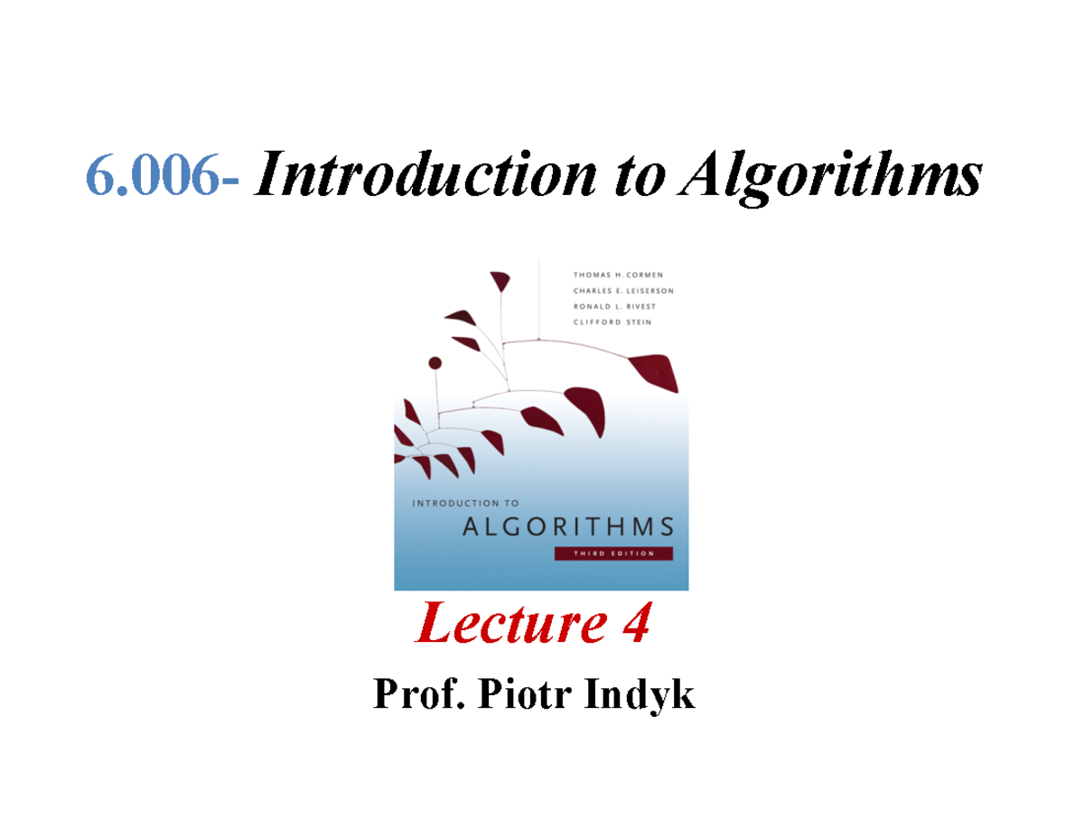 AVL TREE and data structure - 6- Introduction to Algorithms Lecture 4 Prof. Piotr Indyk Lecture ...