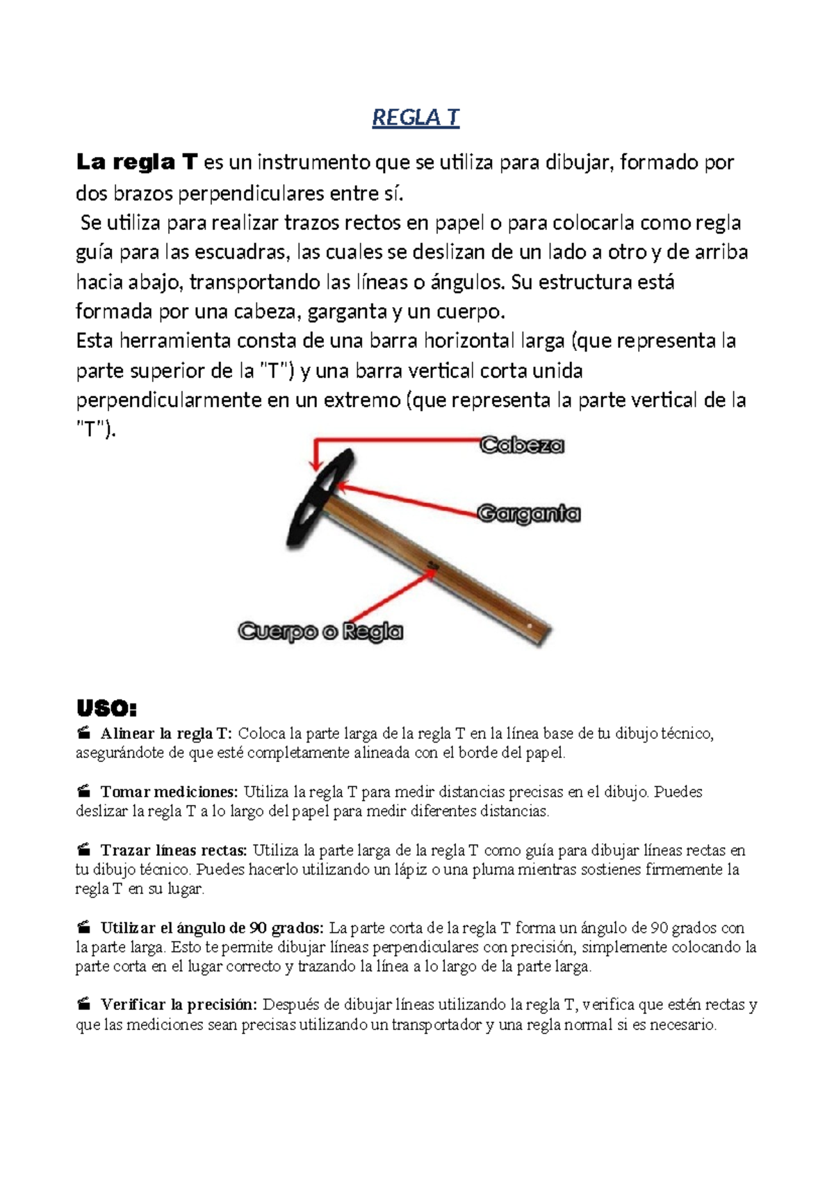 Regla T: Uso y Aplicaciones en Dibujo Técnico y Medición - Studocu